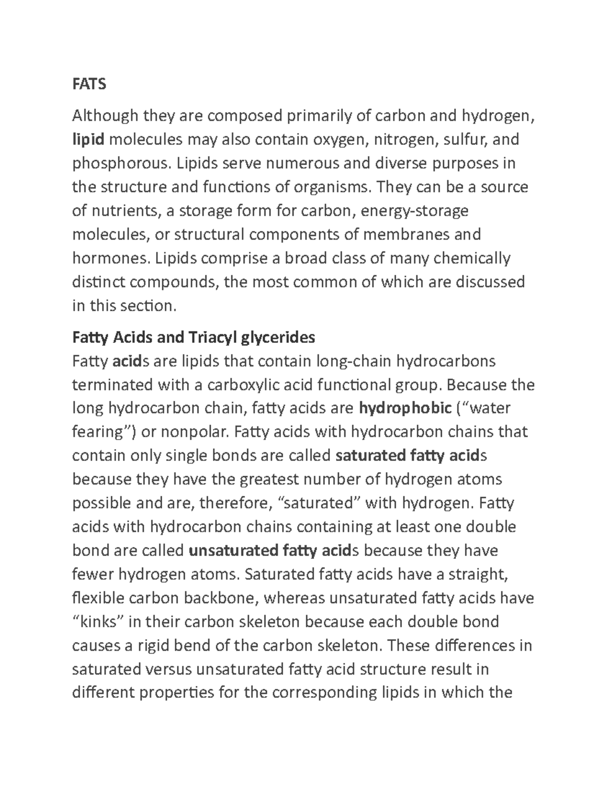 Fats - Lecture notes 1 - 17975 - BCU - Studocu