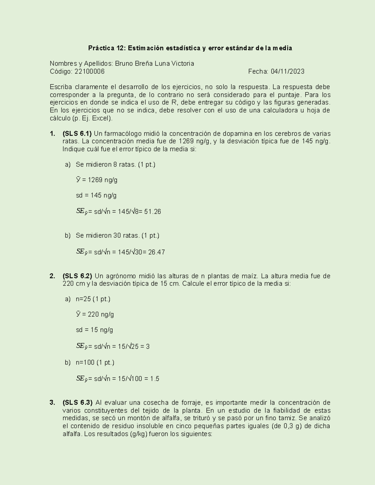 Informe estadistica - Error típico y desviación estándar - Práctica 12 ...