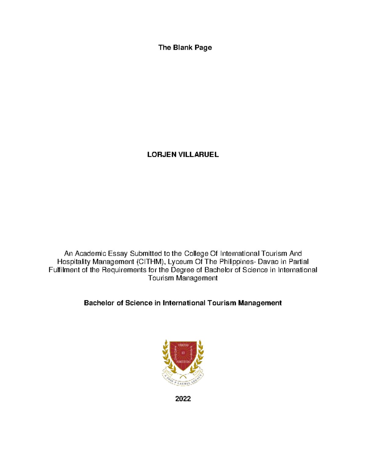 The Blank Page Essay - uldwnvbiaw - The Blank Page LORJEN VILLARUEL An ...