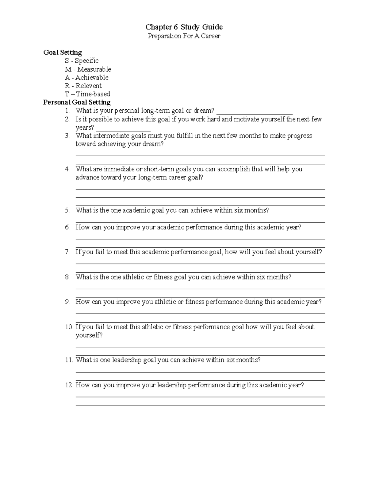 150 Chapter 6 Study Guide - Chapter 6 Study Guide Preparation For A ...