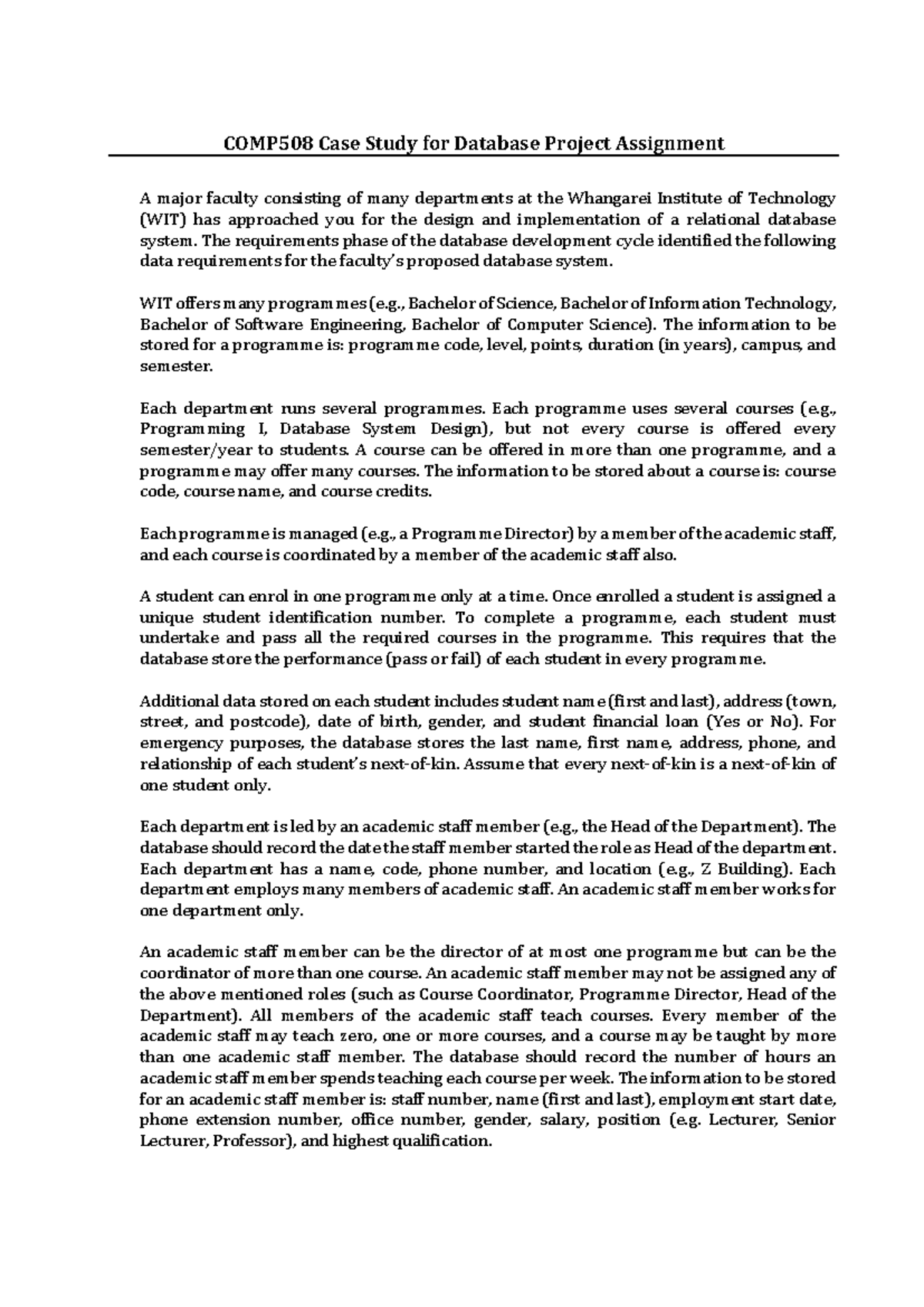 COMP508 Case Study for Database Project S1,2024 - COMP508 Case Study ...