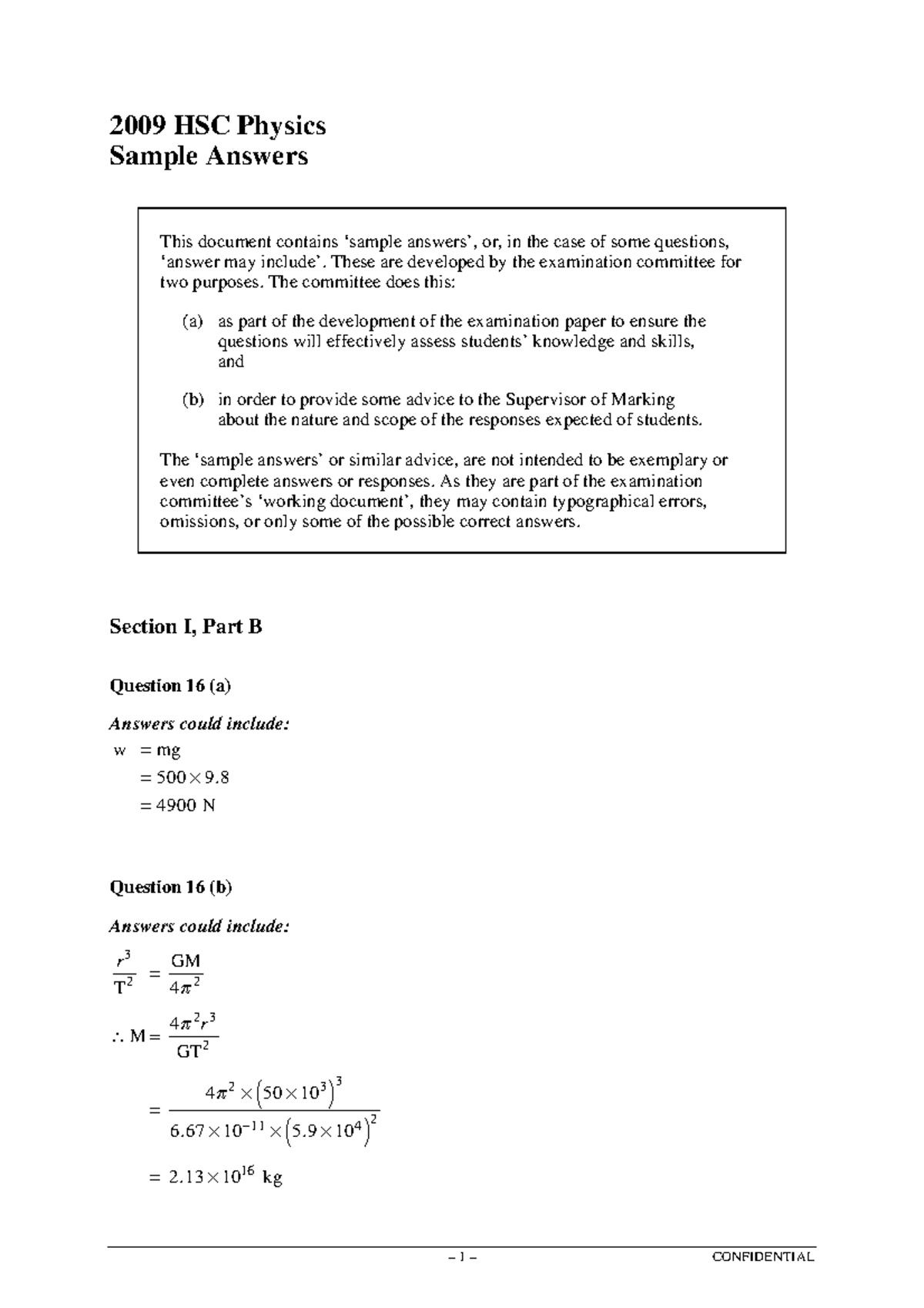 2009 HSC Sample Solutions For Physics 2009 HSC Physics Sample Answers