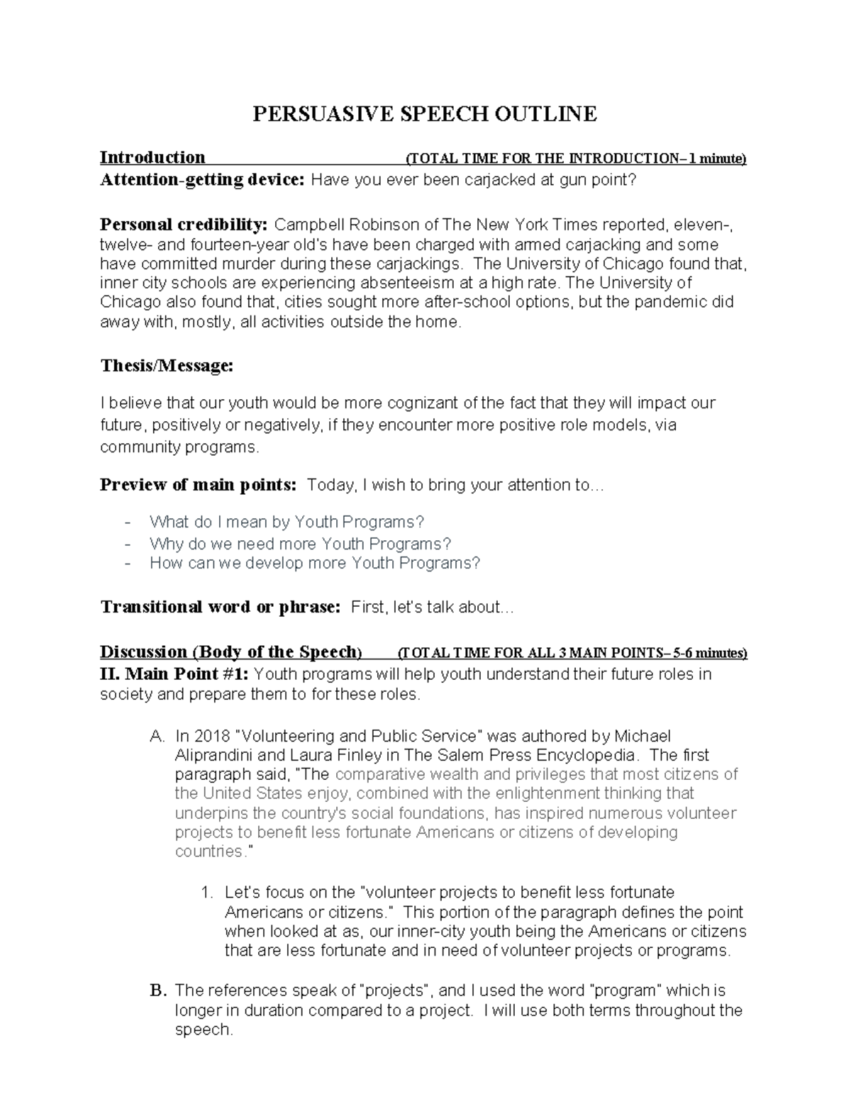 Persuasive Outline Pt One and Pt Two (1) - PERSUASIVE SPEECH OUTLINE ...