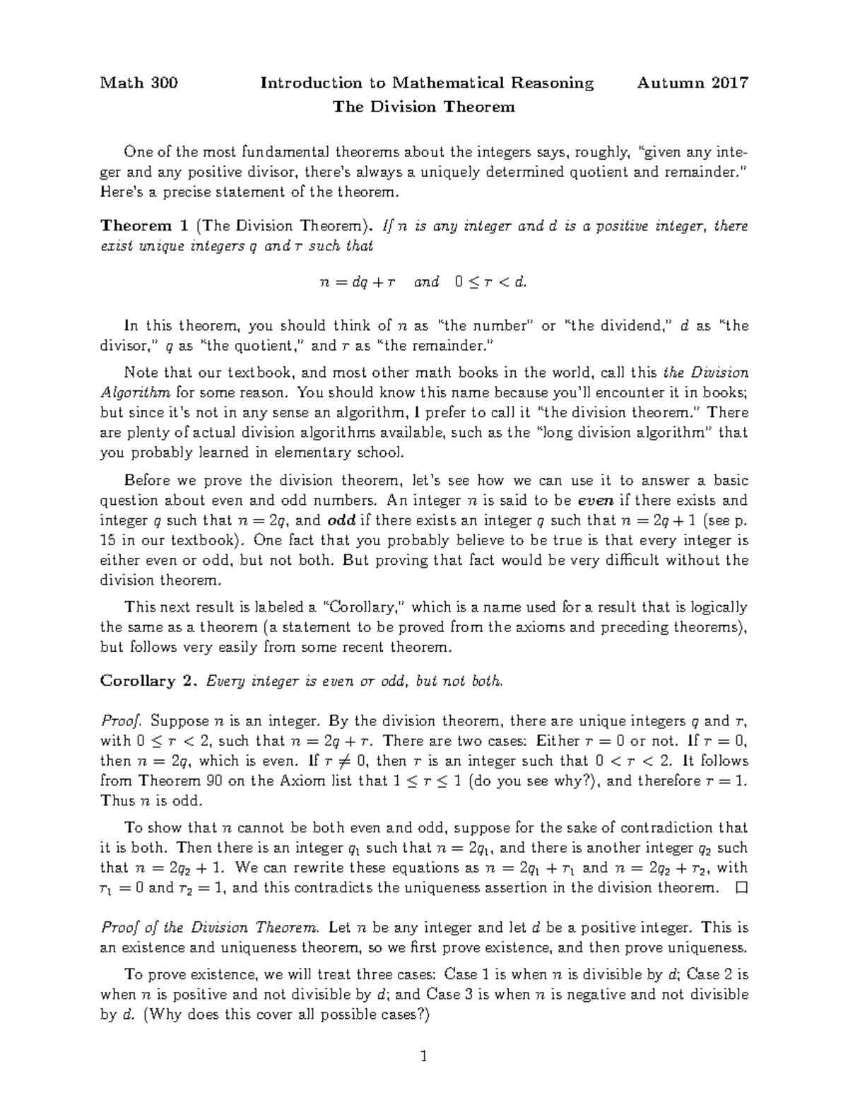 Division-theorem - Division theorem proof - Math 300 Introduction to ...