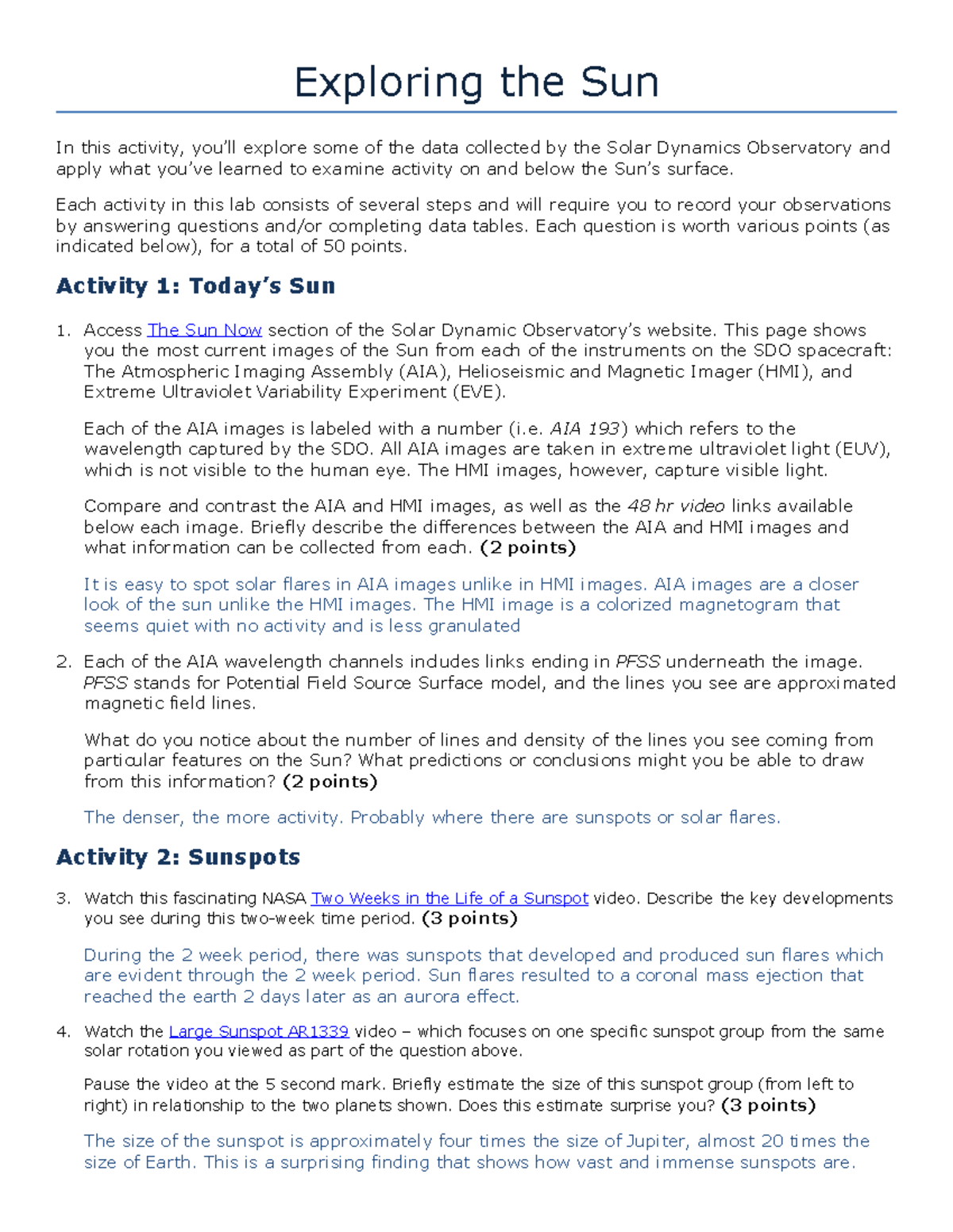 M8 Activity - Exploring the Sun - Exploring the Sun In this activity ...