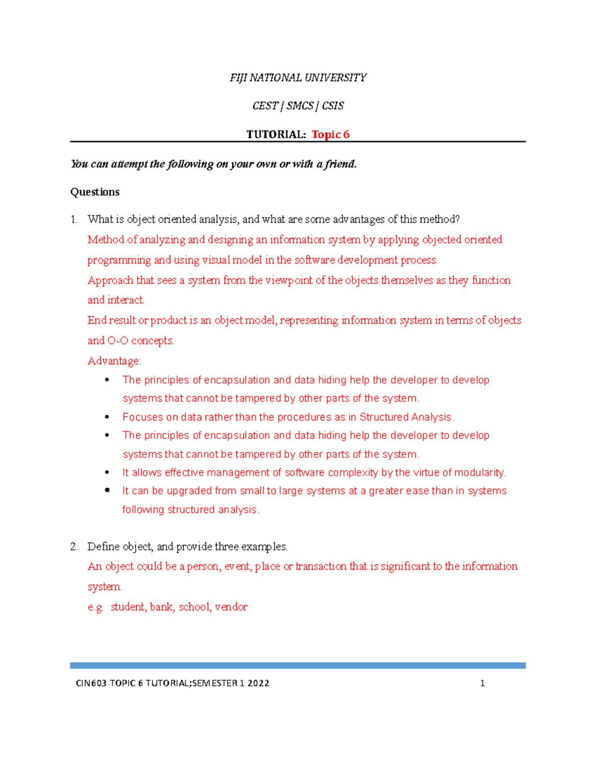 Topic 6 Tutorial Questions Sol - FIJI NATIONAL UNIVERSITY CEST | SMCS ...