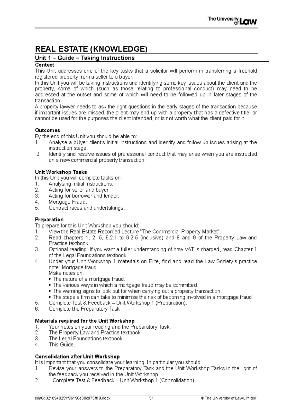 ULAW LPC - RE - WS1 - 2.1 Complete - REAL ESTATE (KNOWLEDGE) Unit 1 ...