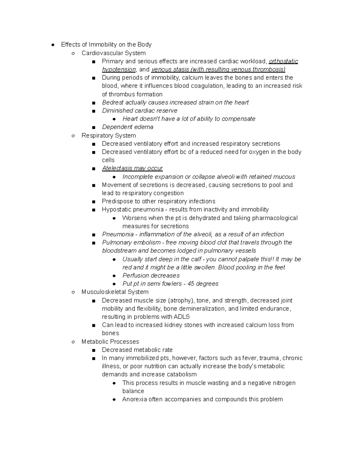 Unit 9 - Immobility on Body - Effects of Immobility on the Body ...