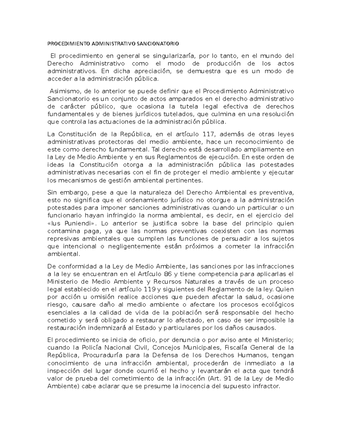 Procedimiento Y RMA - administrativo - PROCEDIMIENTO ADMINISTRATIVO SANCIONATORIO El ...