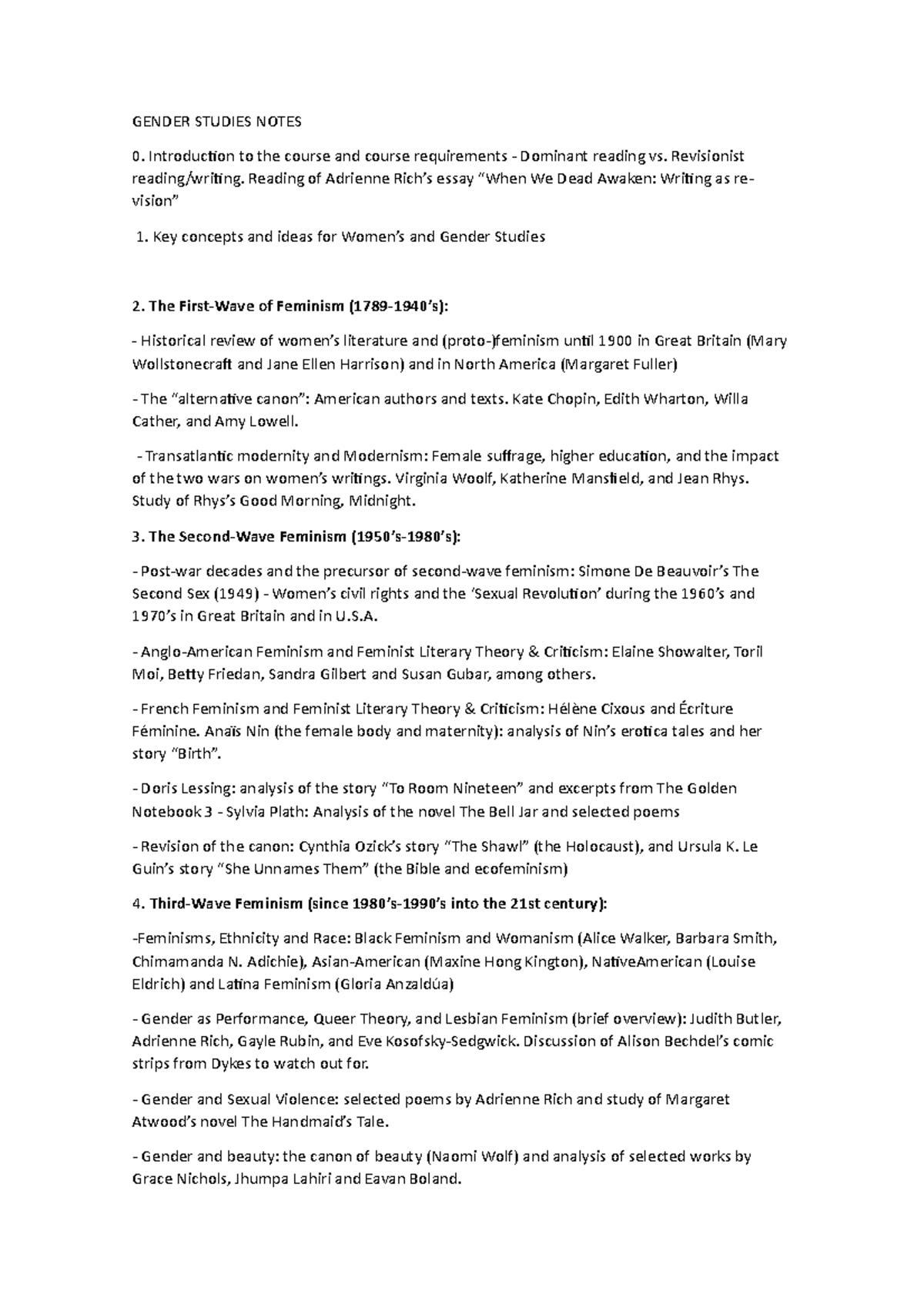 Gender Studies - GENDER STUDIES NOTES Introduction to the course and ...