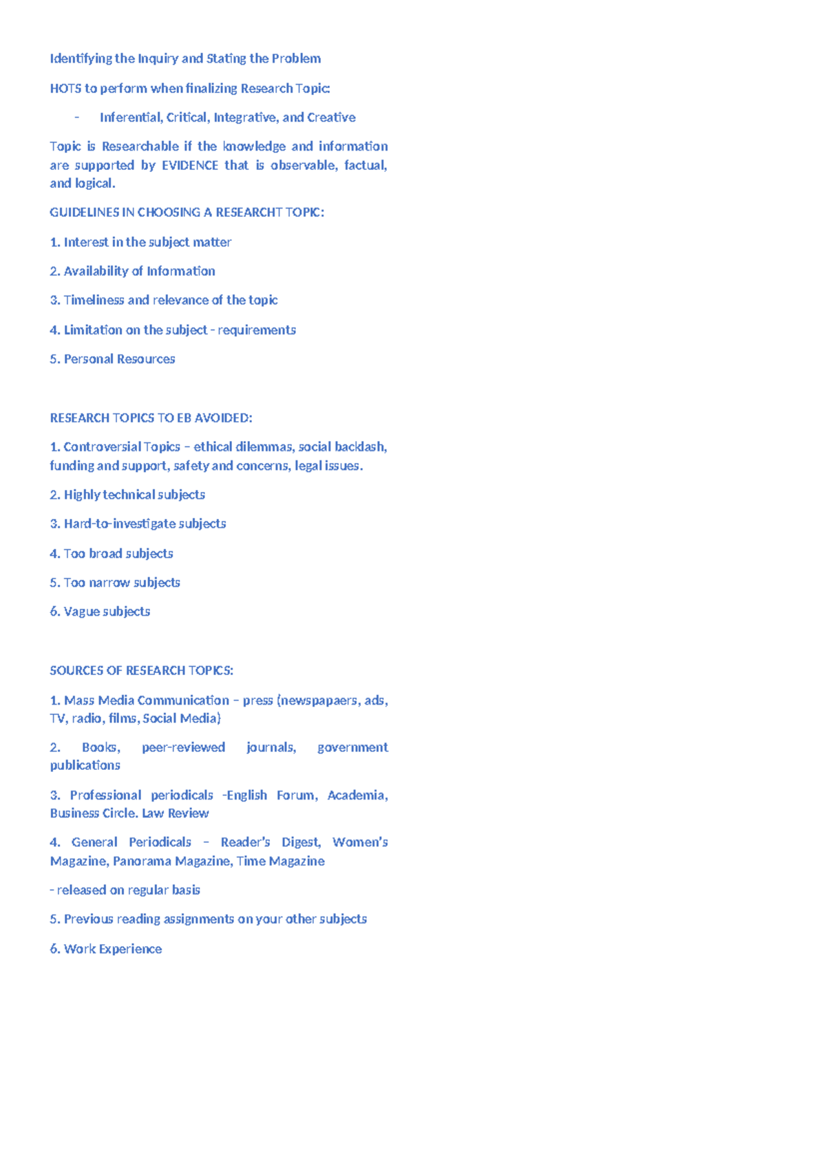 Lesson 4 - ... - Identifying the Inquiry and Stating the Problem HOTS ...