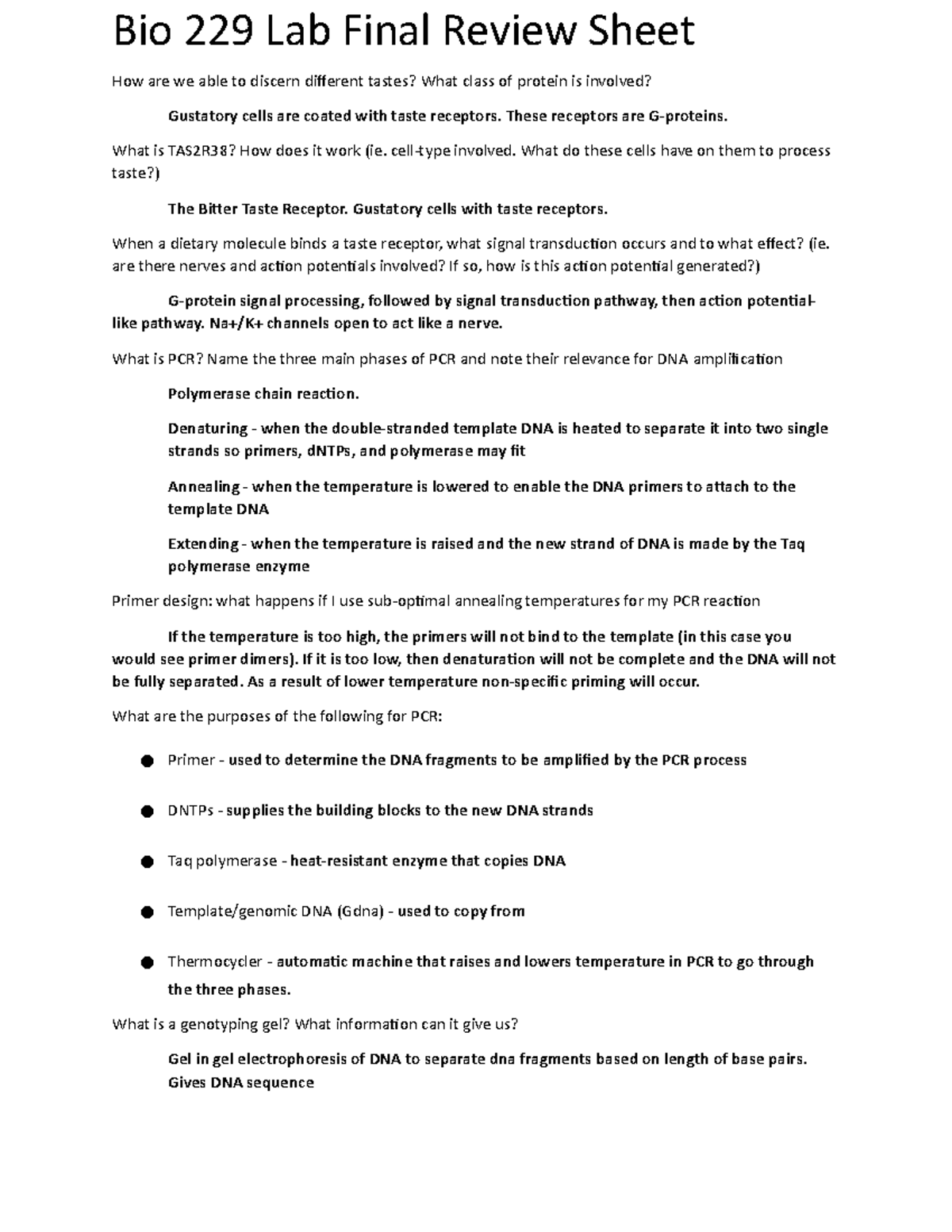 Bio 229 Lab Final review sheet - Bio 229 Lab Final Review Sheet How are we able to discern ...