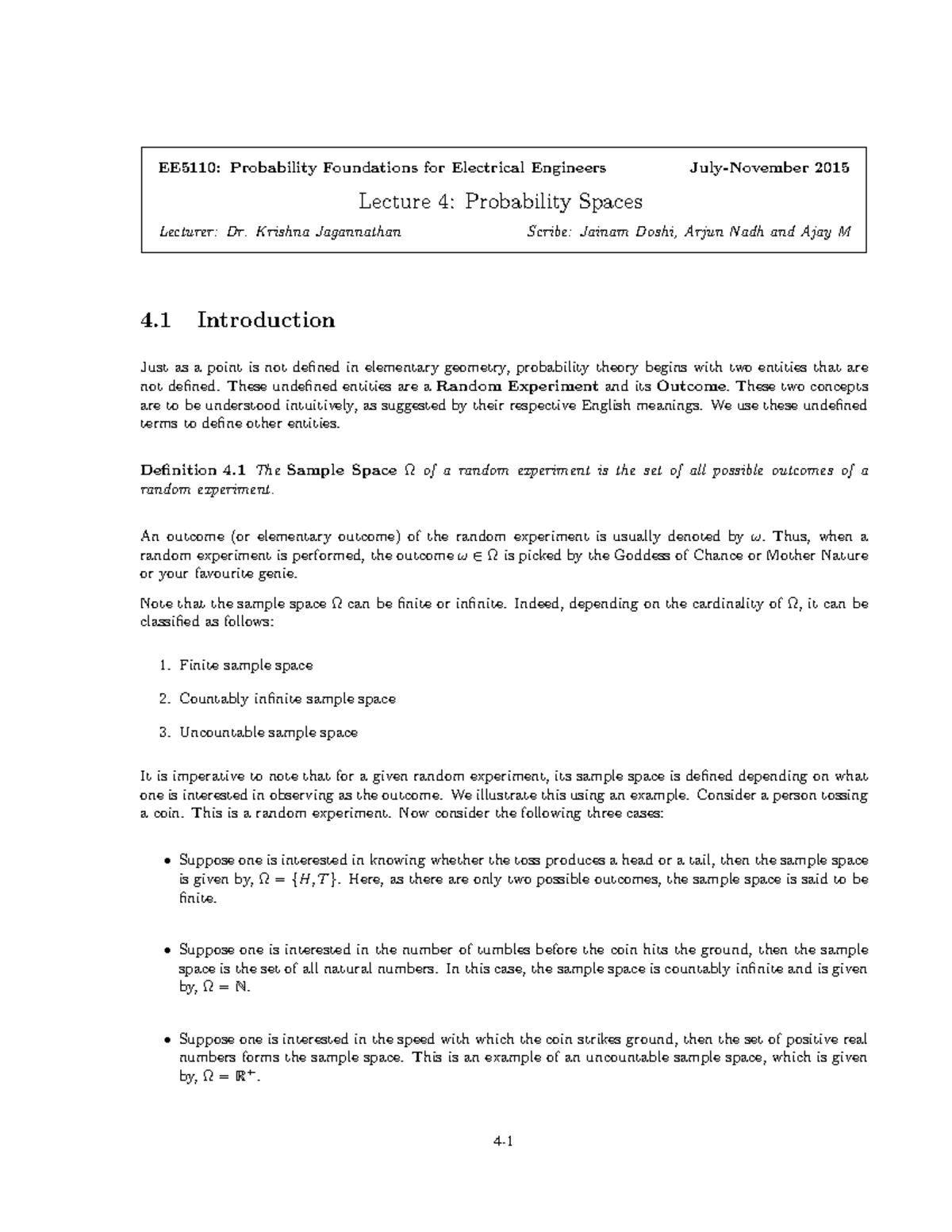 Lecture 4 probability spaces - EE5110: Probability Foundations for Electrical Engineers - Studocu