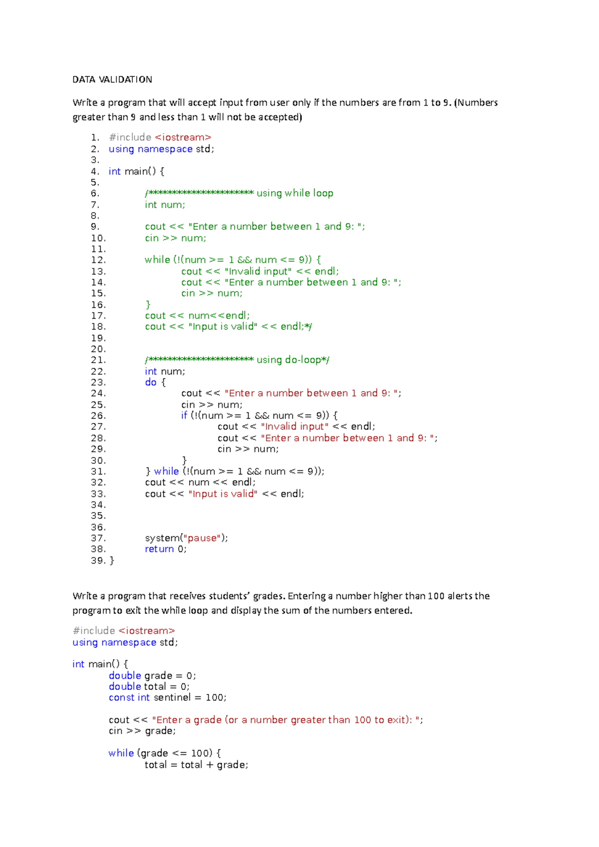 Data Validation Using While Loop And Type Casting Data Validation Write A Program That Will 1221