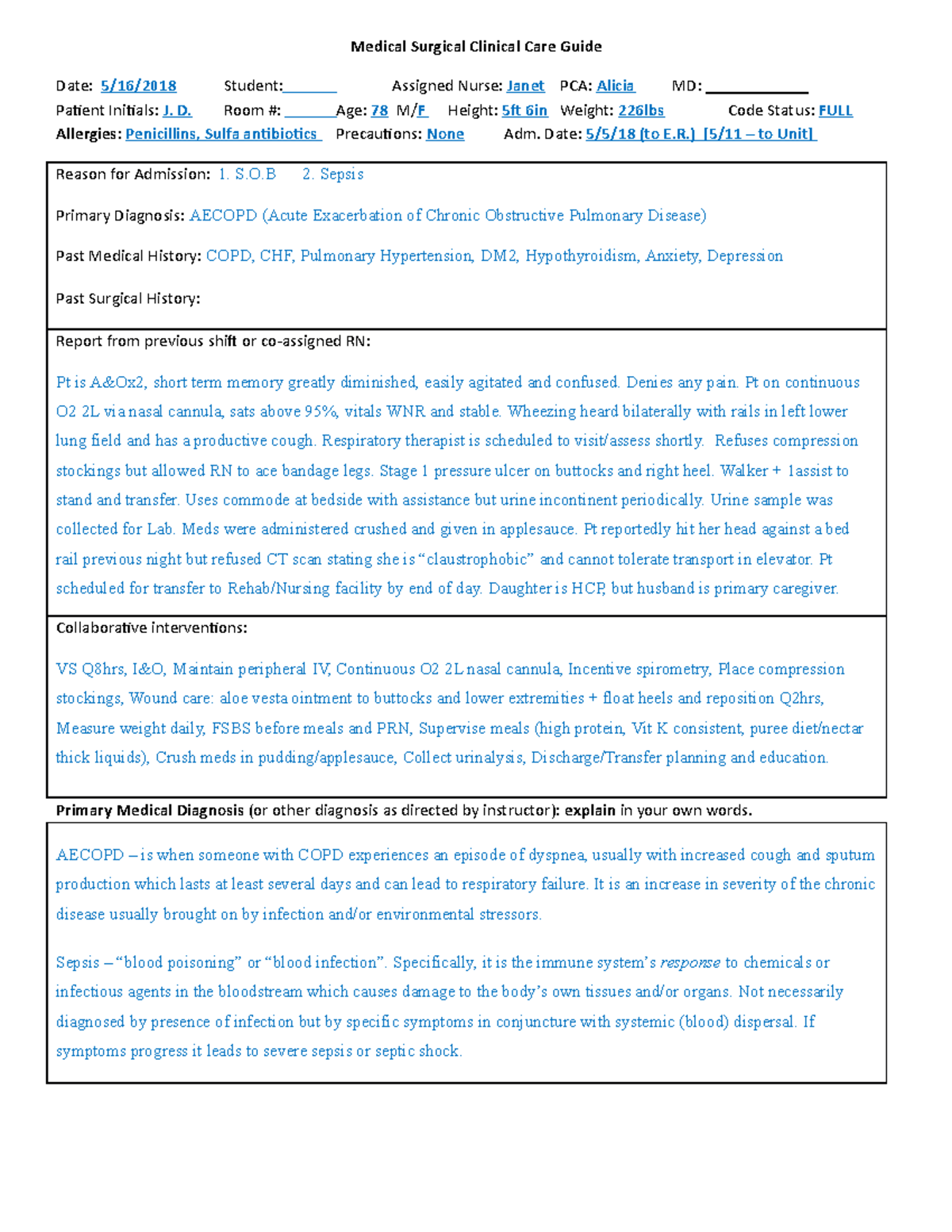 Care plan course hero example - Medical Surgical Clinical Care Guide ...