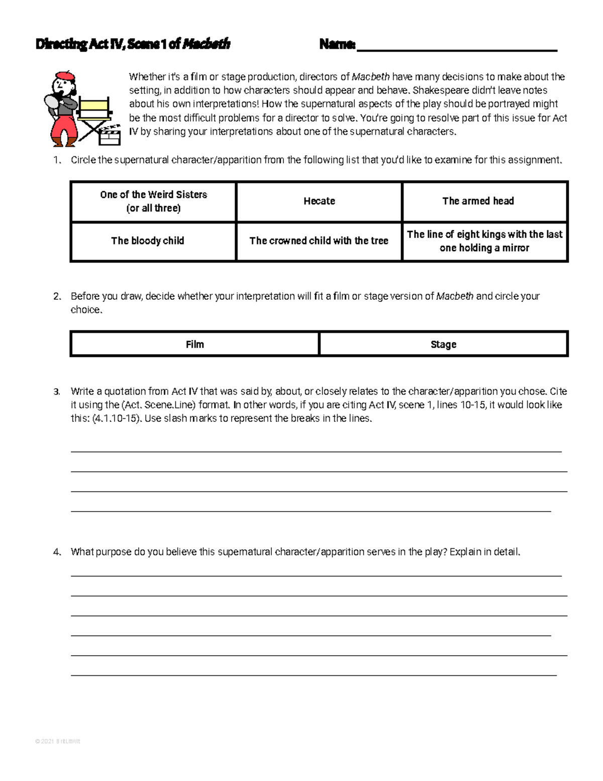 Macbeth Act IVActivity Directing Scene 1-1 - Directing Act IV, Scene 1 ...