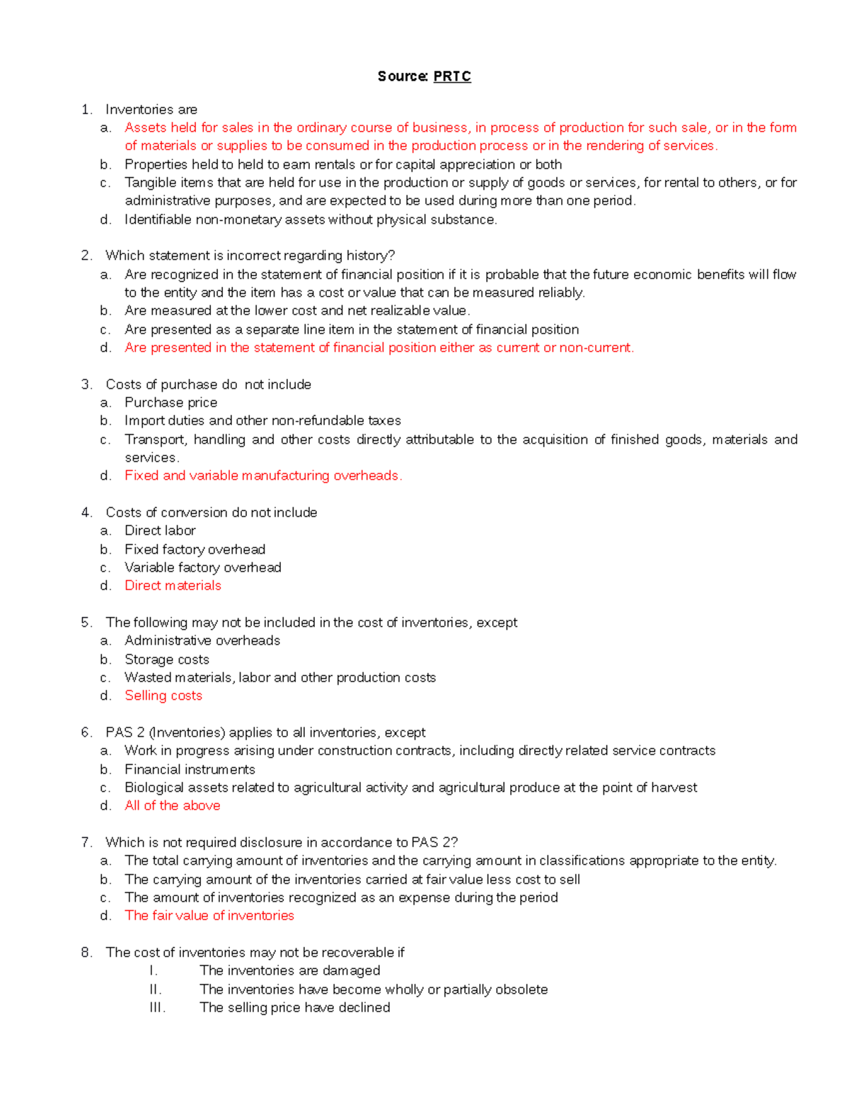 PAS 2 Inventories - nhfjtydkjtdu - Source: PRTC Inventories are a ...