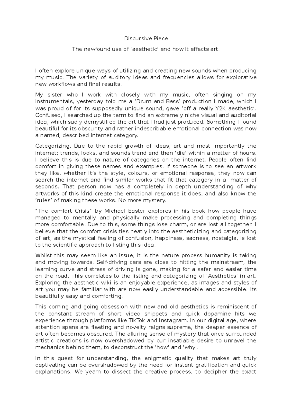 Discursive Piece - Discursive Piece The newfound use of ‘aesthetic’ and ...