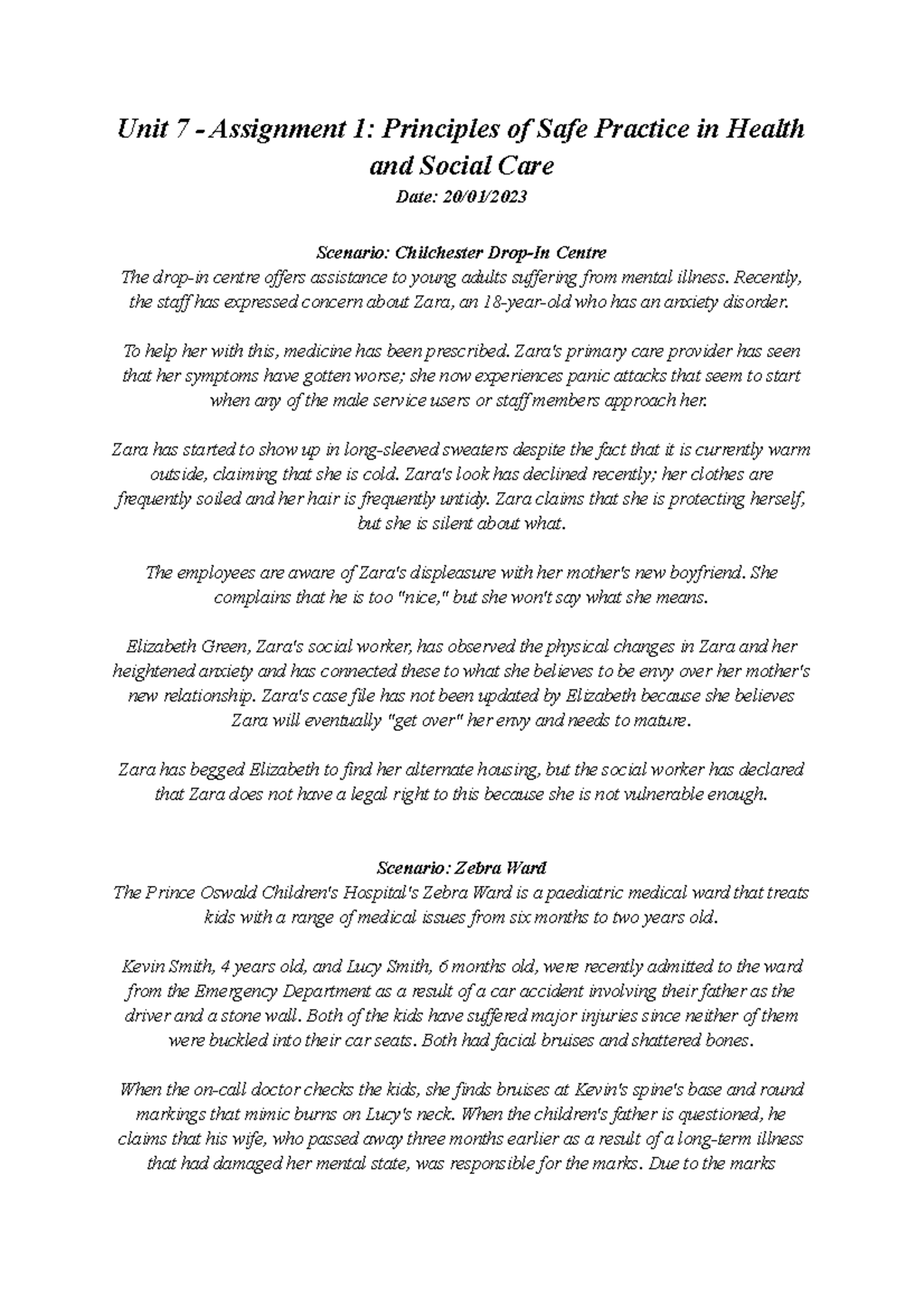 Sumaiya Begum - Assignment 1 - Unit 7 (LAA) - Unit 7 - Assignment 1: Principles of Safe Practice ...