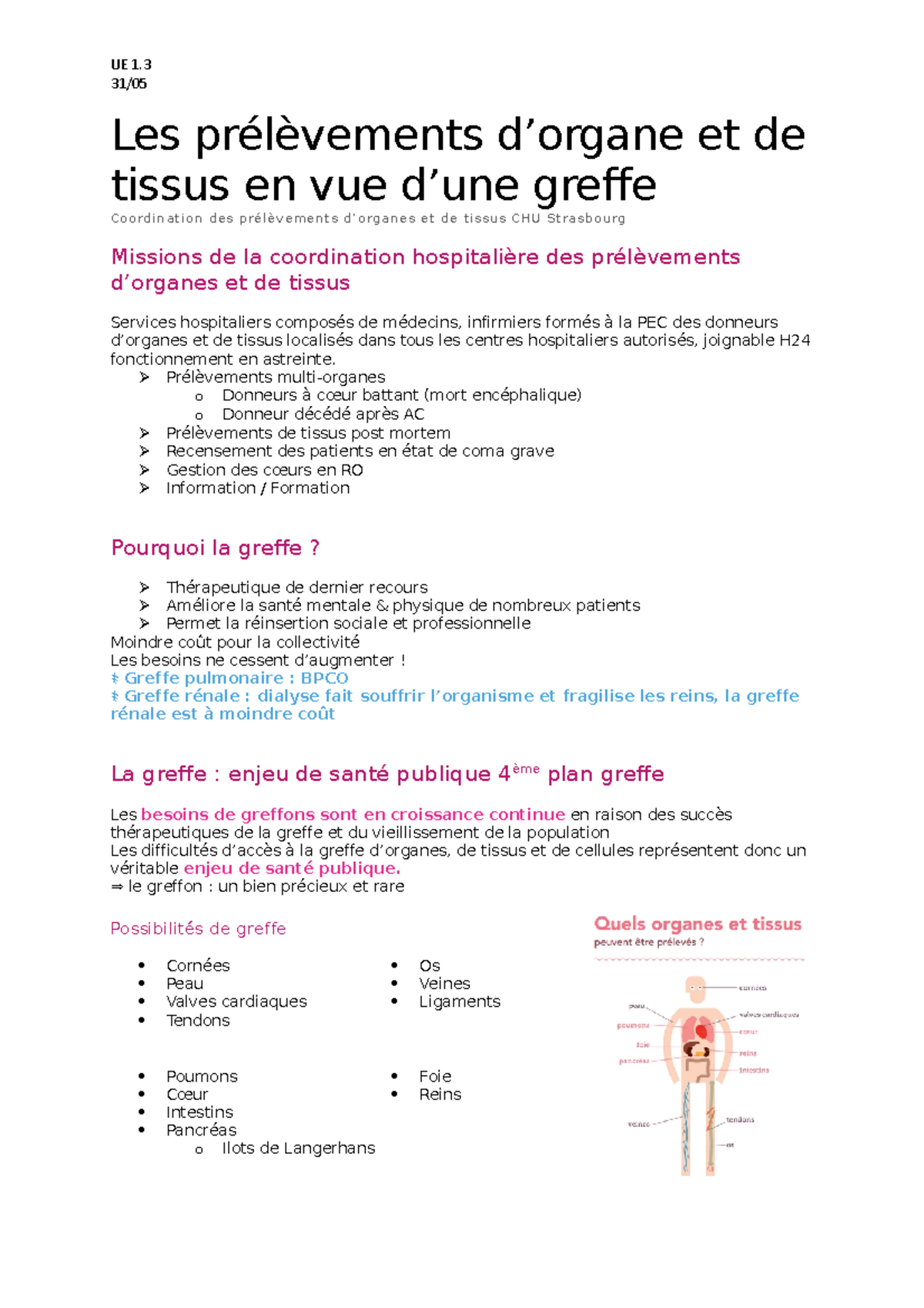 Les prélèvements d'organes - 31/ Les prélèvements d’organe et de tissus en vue d’une greffe Coo ...