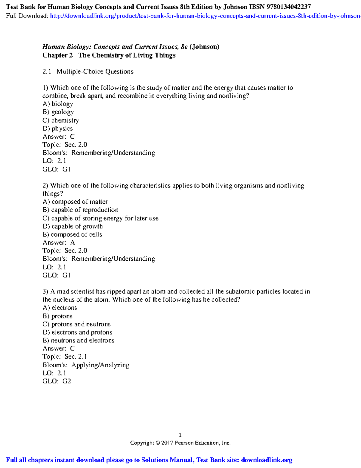Test bank for human biology concepts and current issues 8th edition by ...
