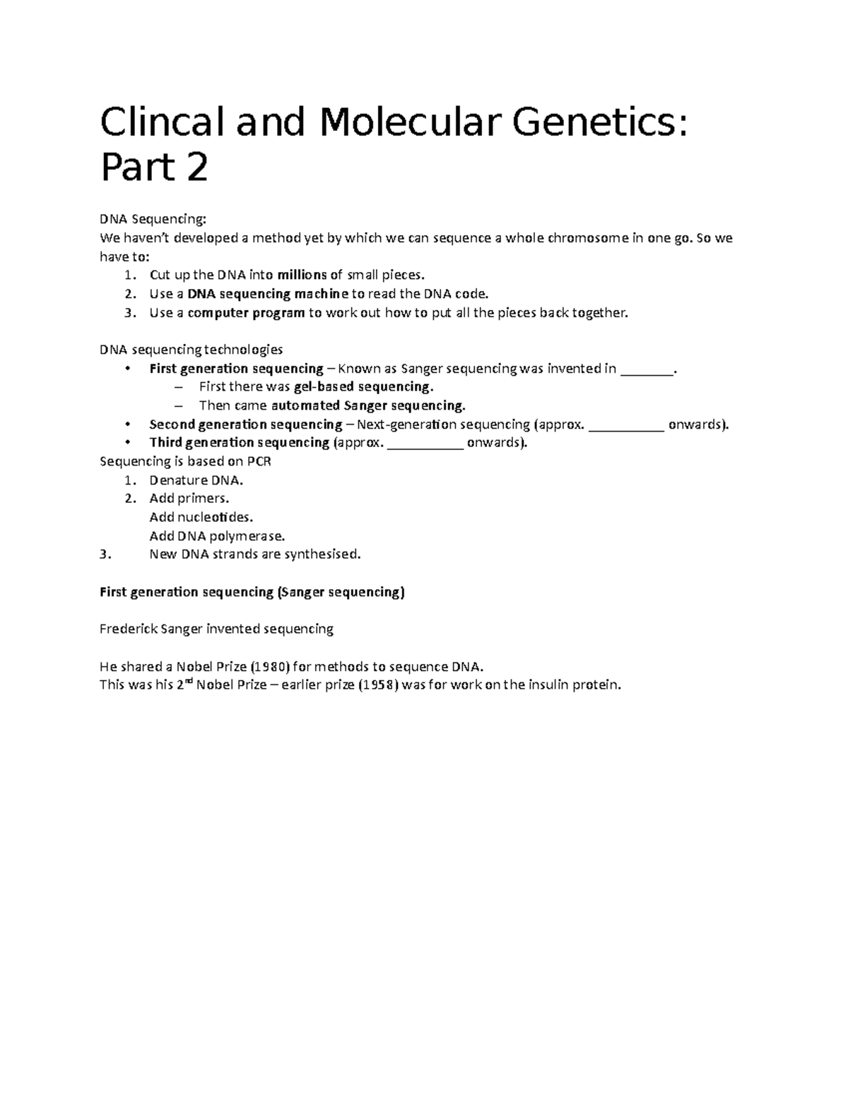 2 - Part two molecular genetics with blanks to test your knowledge ...