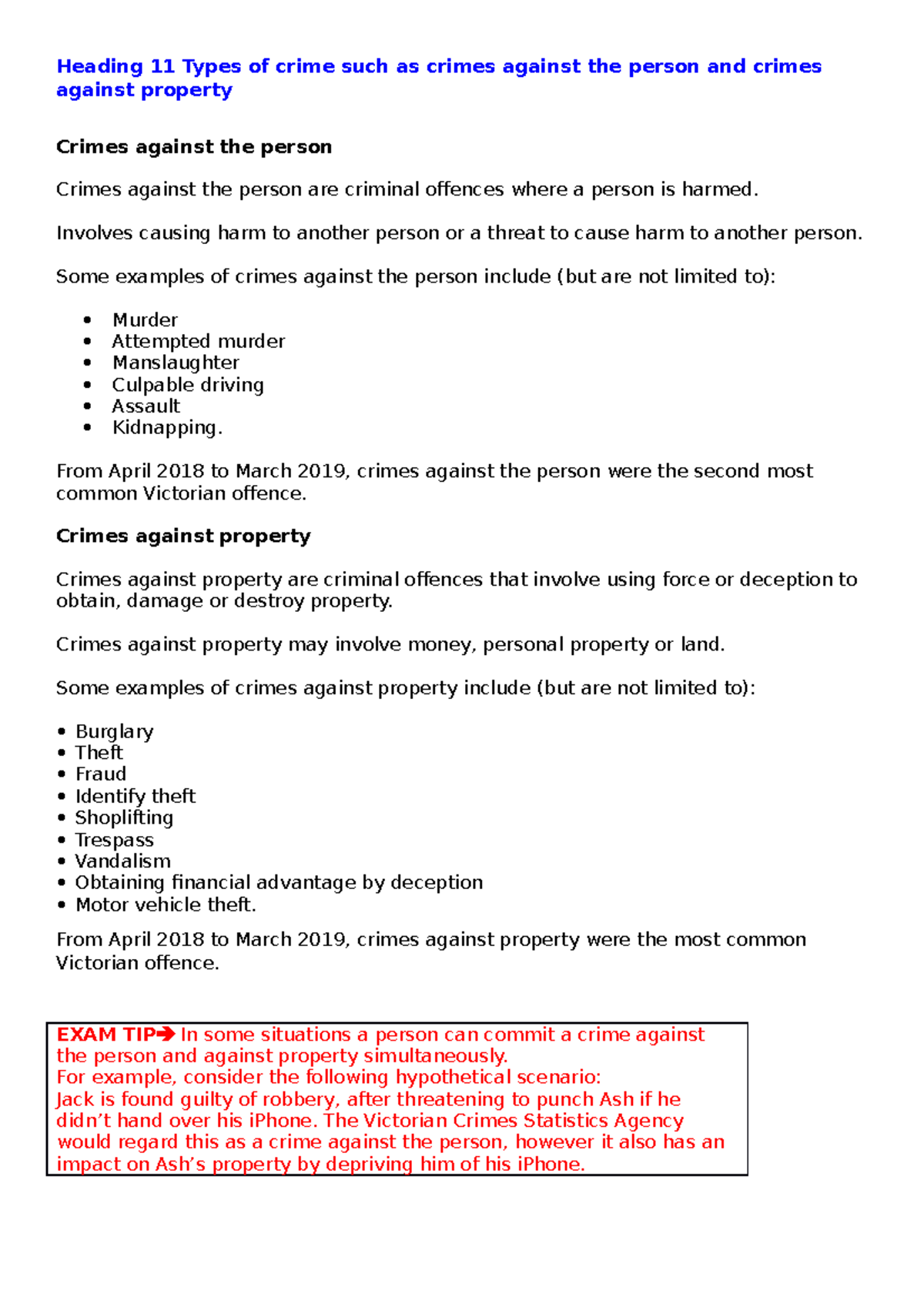 Criminal Law - Heading 11 to 13 - Heading 11 Types of crime such as ...
