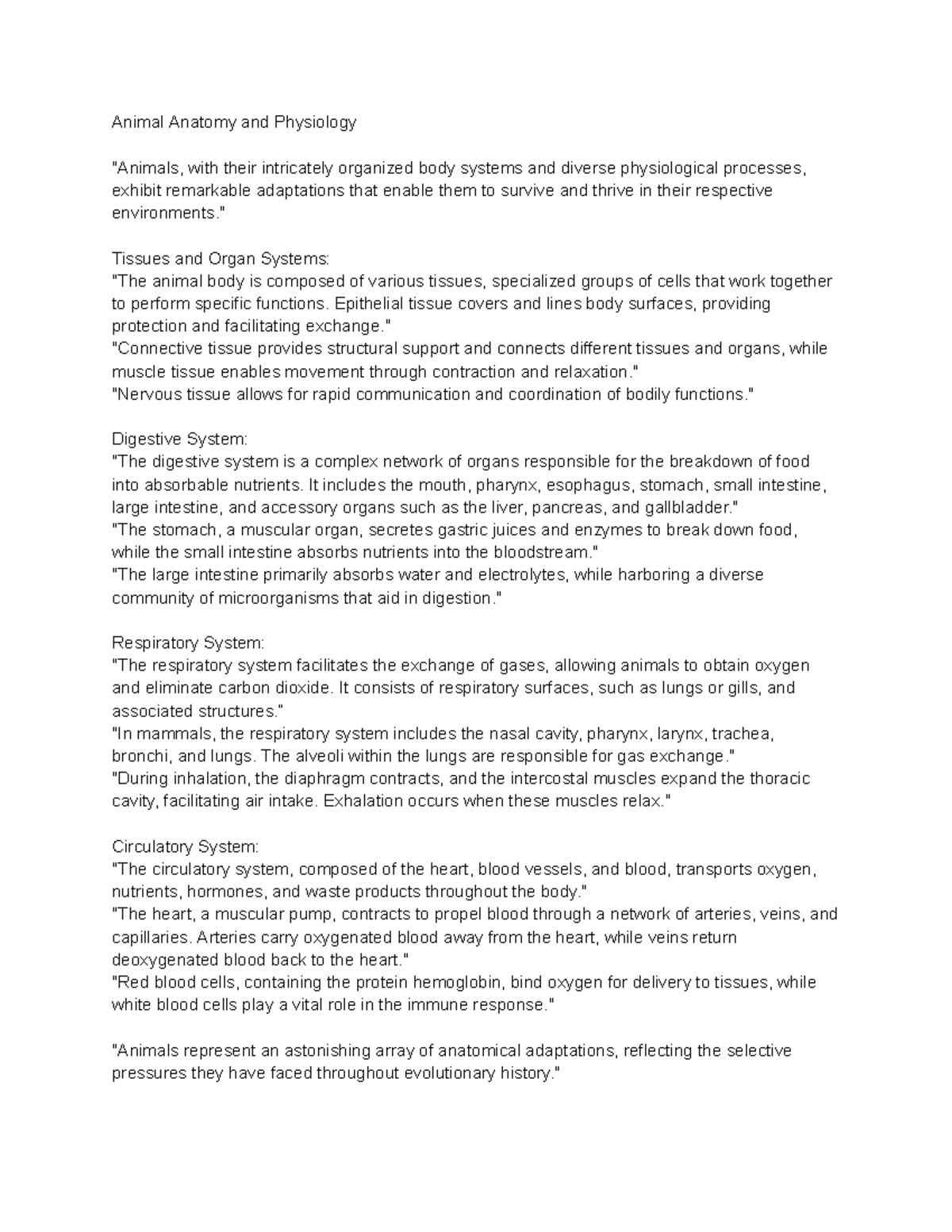 Lecture notes - Human anatomy and physiology - Animal Anatomy and ...