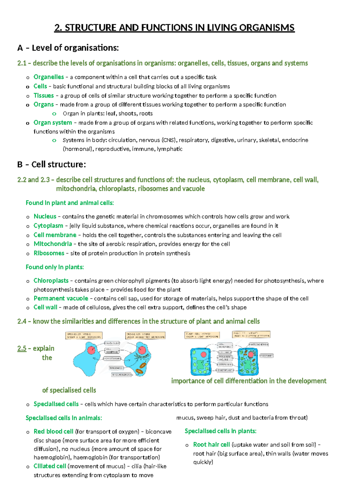 ☀️Biology☀️ - 2. Structure and Functions in Living Organisms - A ...