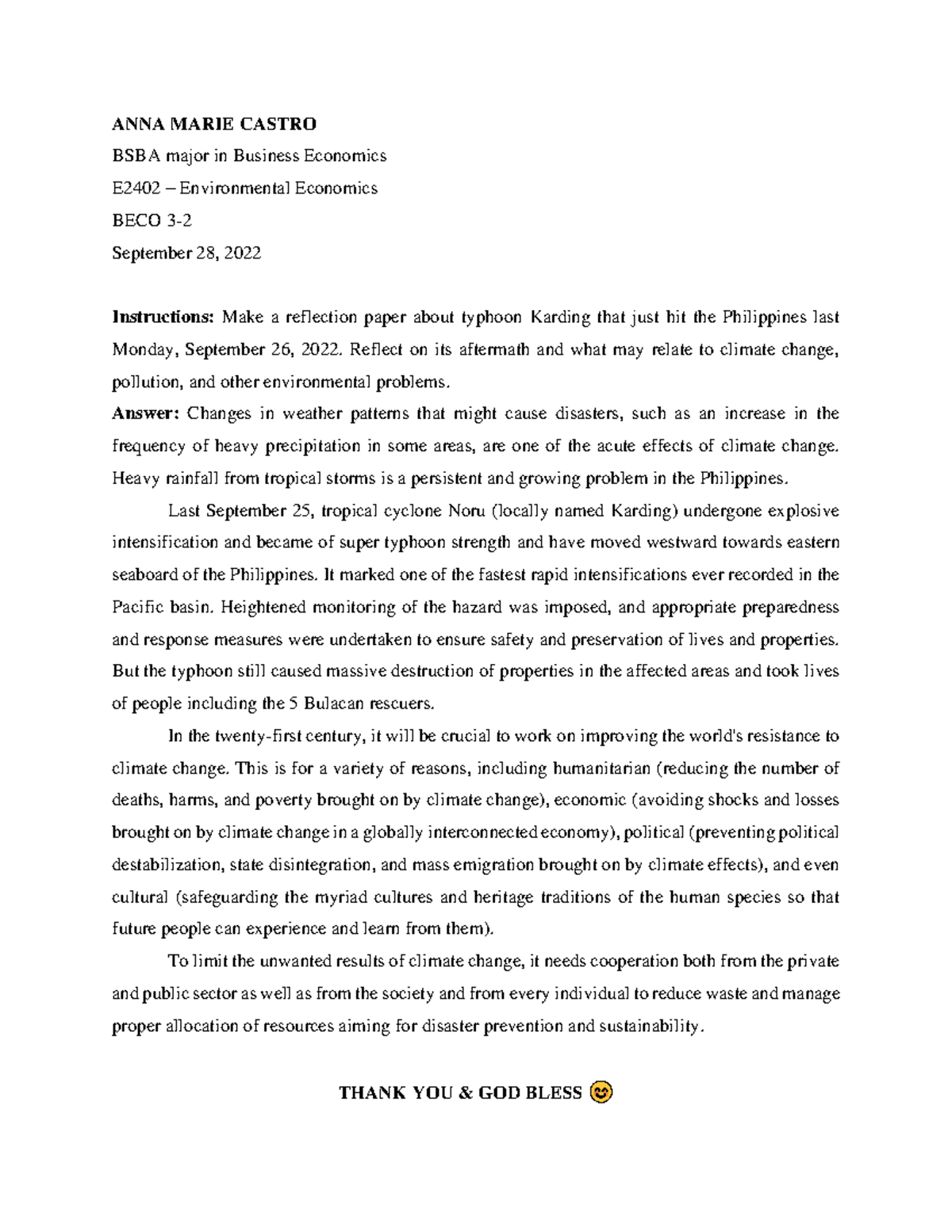 TASK #2 - E2402 - ANNA Marie Castro - BECO 4-1 - ANNA MARIE CASTRO BSBA ...