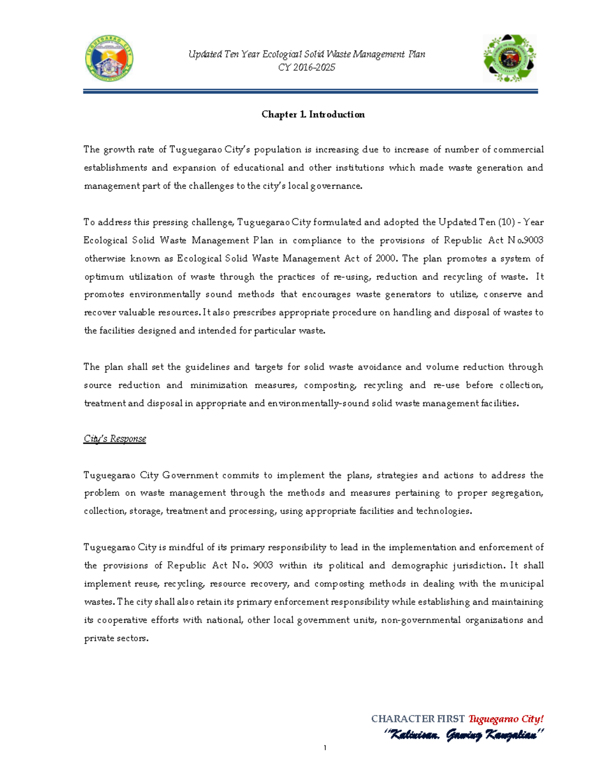 Updated Ten Year Ecological Solid Waste Management Plan - CY 2016 ...