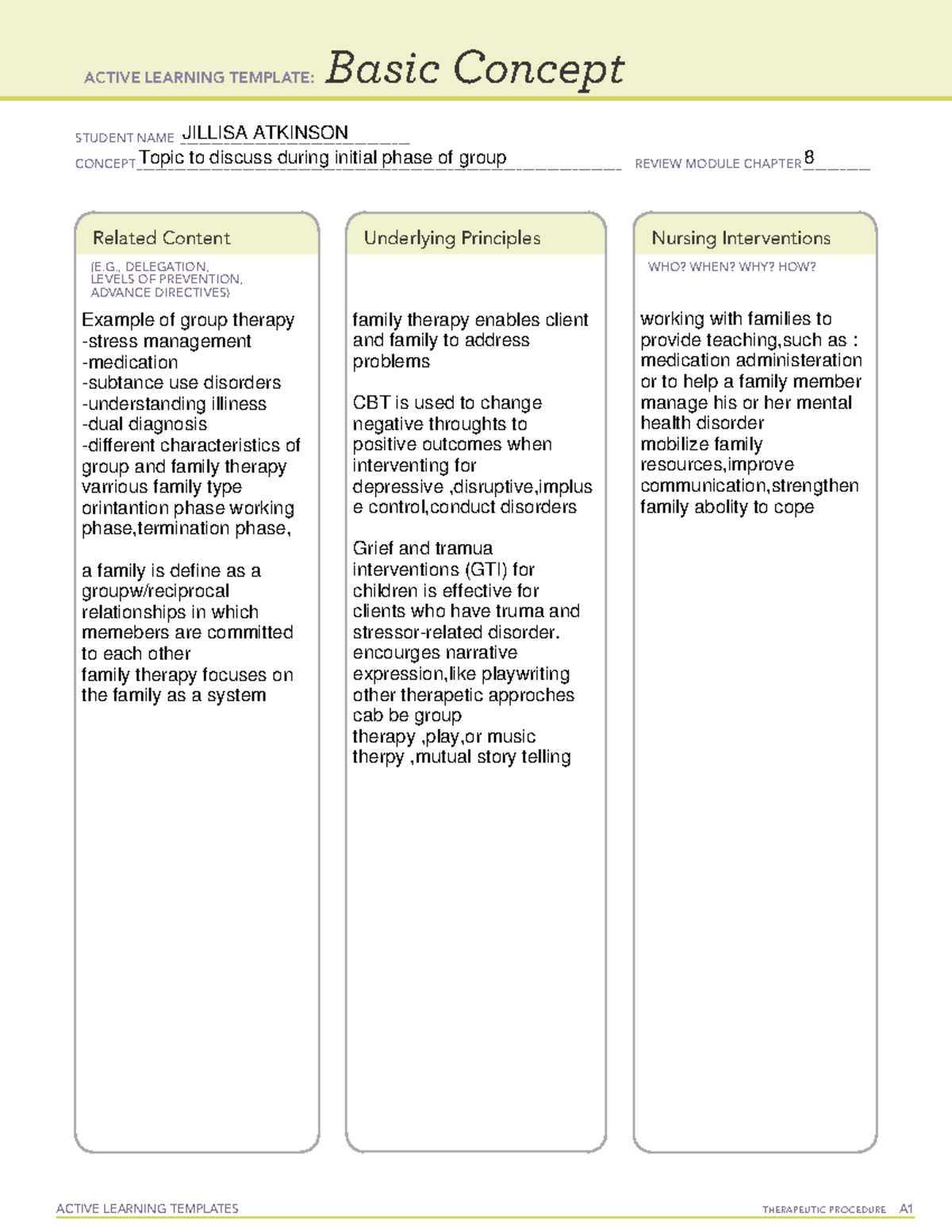 FR2 - mental health - ACTIVE LEARNING TEMPLATES TherapeuTic procedure A ...