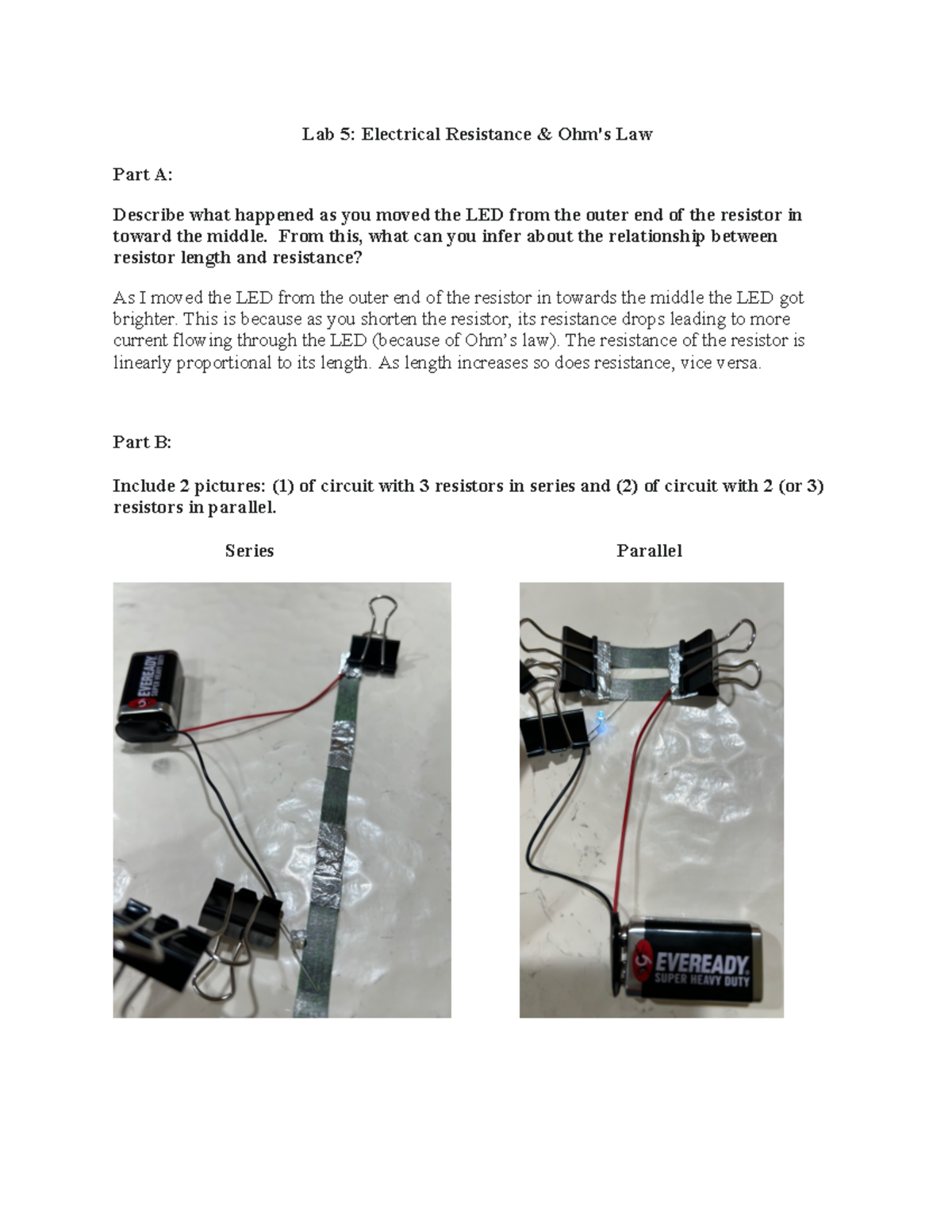 Lab 5 - Lab 5: Electrical Resistance & Ohm's Law - Lab 5: Electrical ...