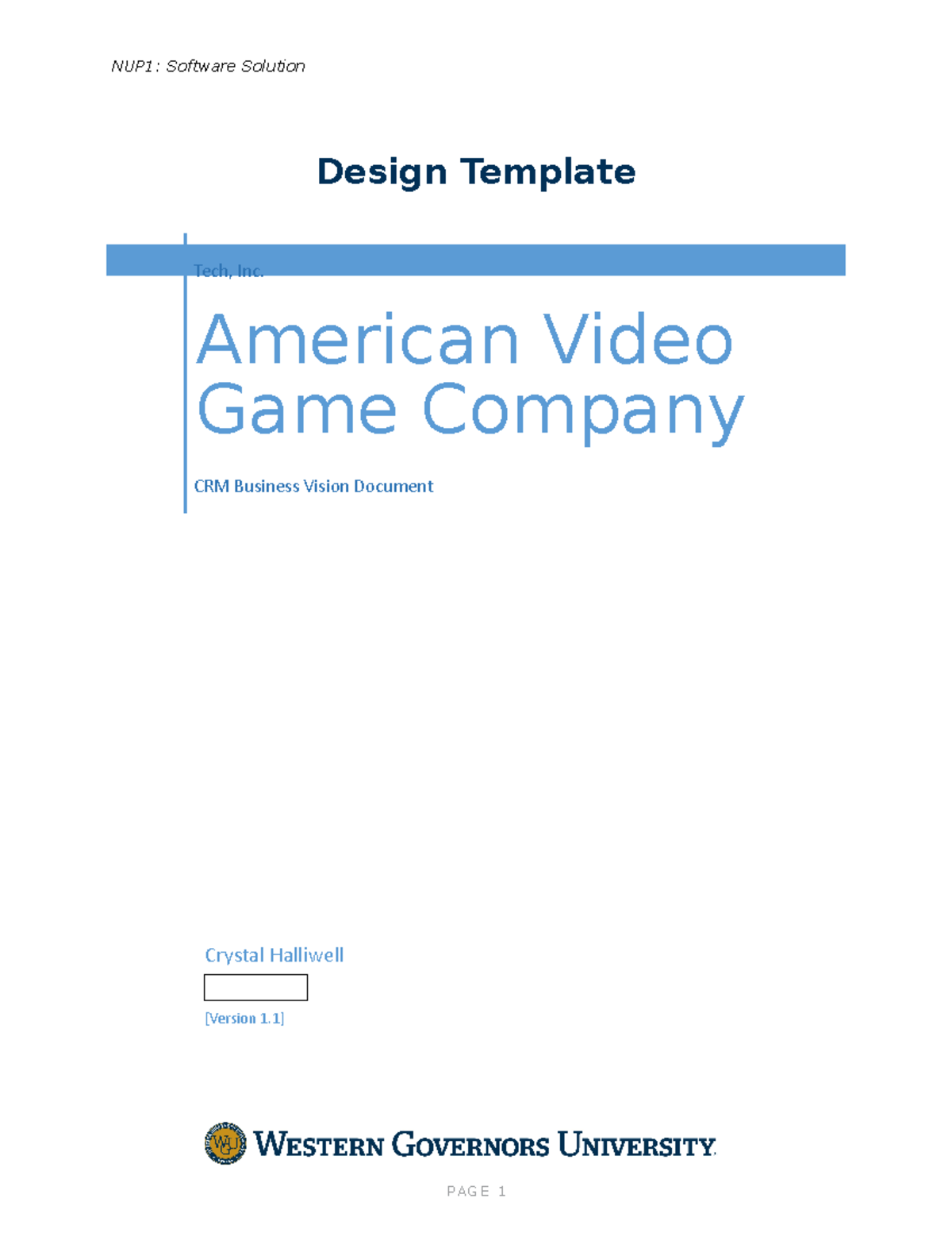 Design Template - NUP1: Software Solution Design Template Crystal ...