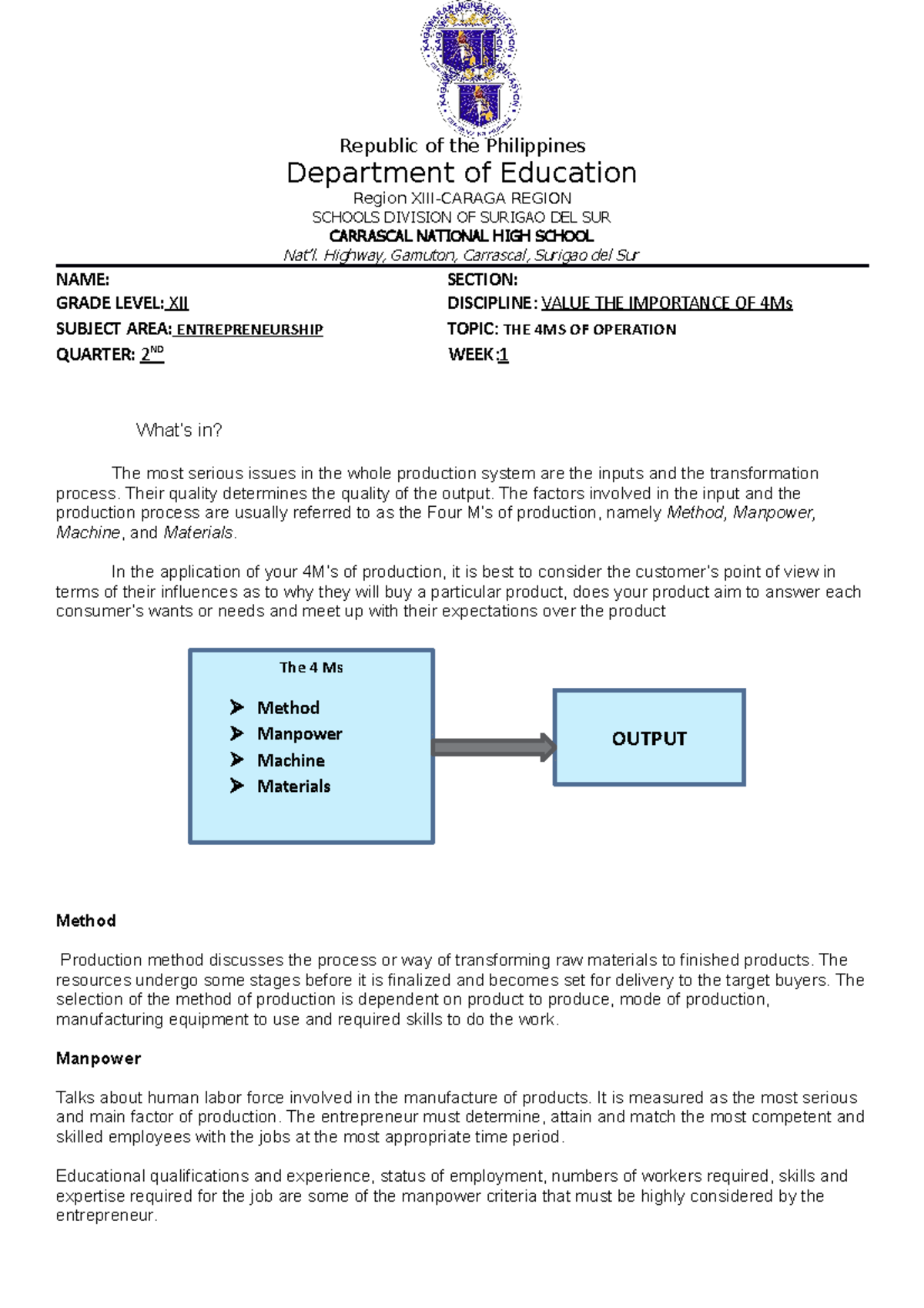LAS WEEK 1 Entrep - Learning Activity Sheet for learners - Republic of the Philippines ...
