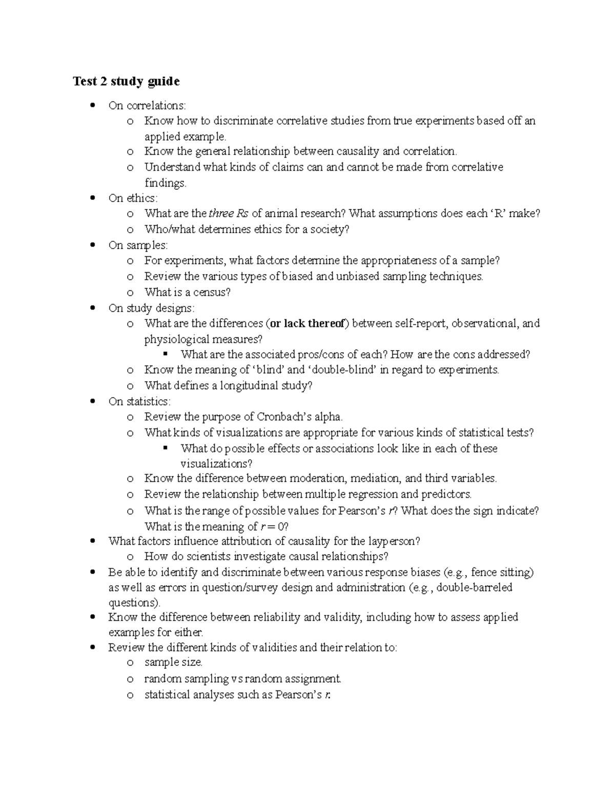 Test 2 study guide 344 - Test 2 study guide On correlations: o Know how ...