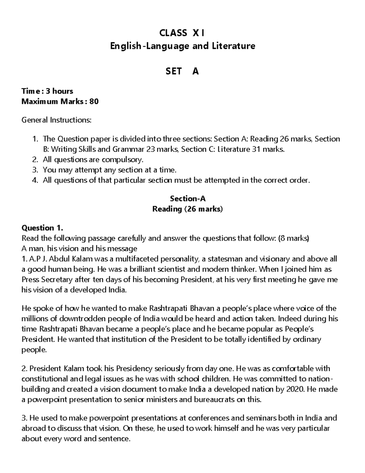 Final english 11th set A - CLASS X I English-Language and Literature ...