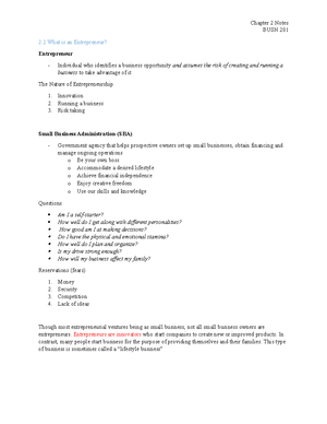Intro to Entrepreneurship Notes - Chapter 2 - Once a skill analysis has ...