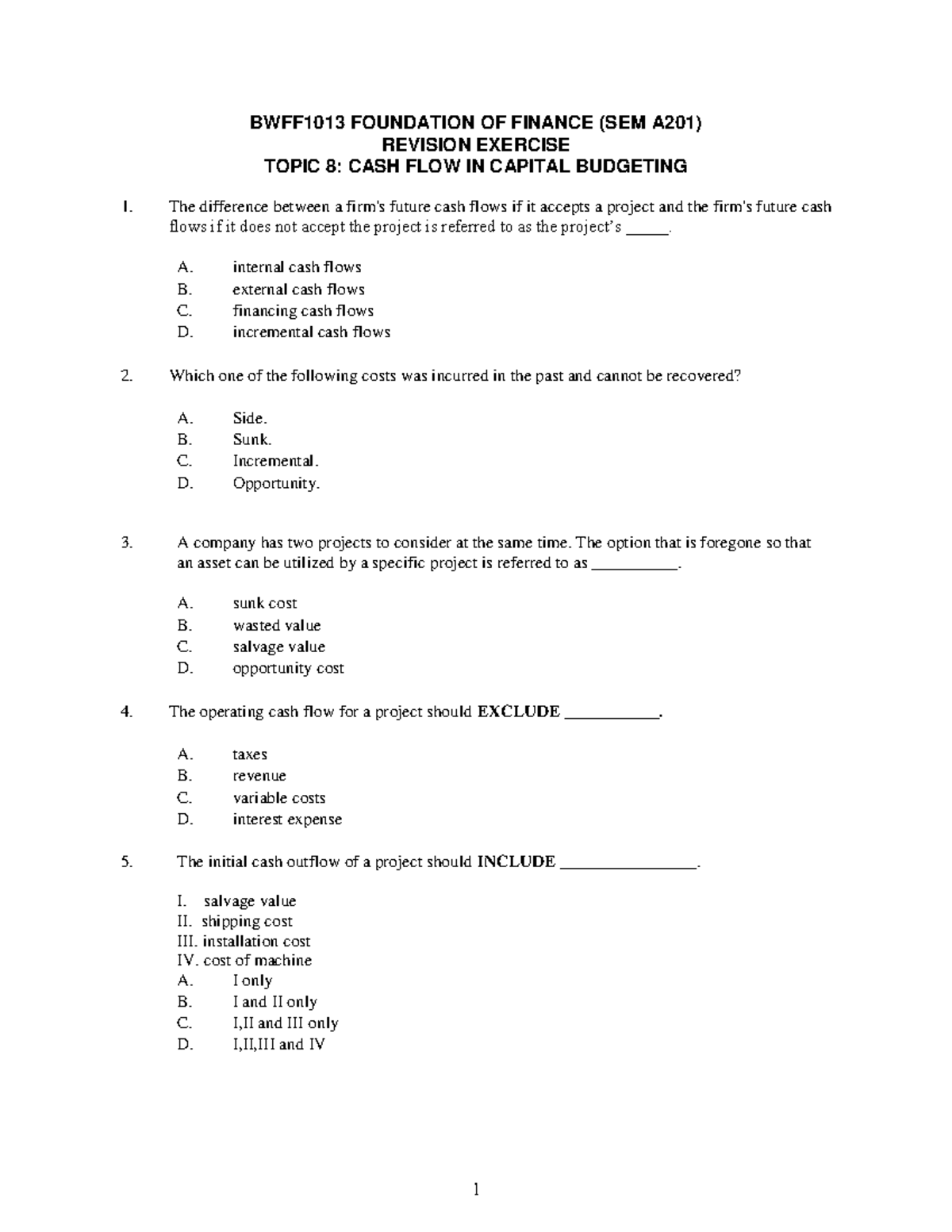 A201 Topic 8 Remote Class Exercise( Question) - 1 BWFF1013 FOUNDATION ...