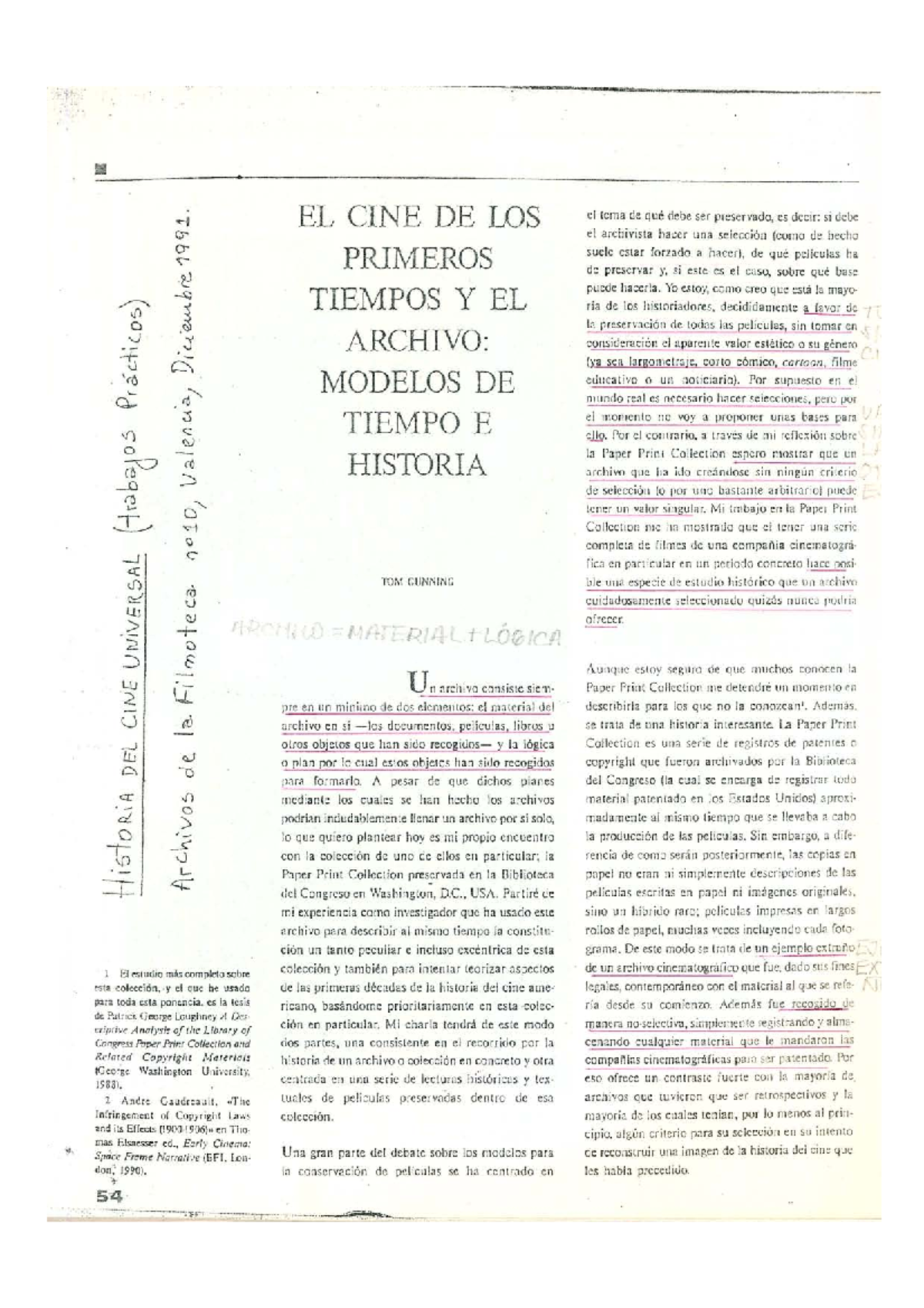 Gunning,Tom (1991). El cine de los primeros tiempos y el archivo ...