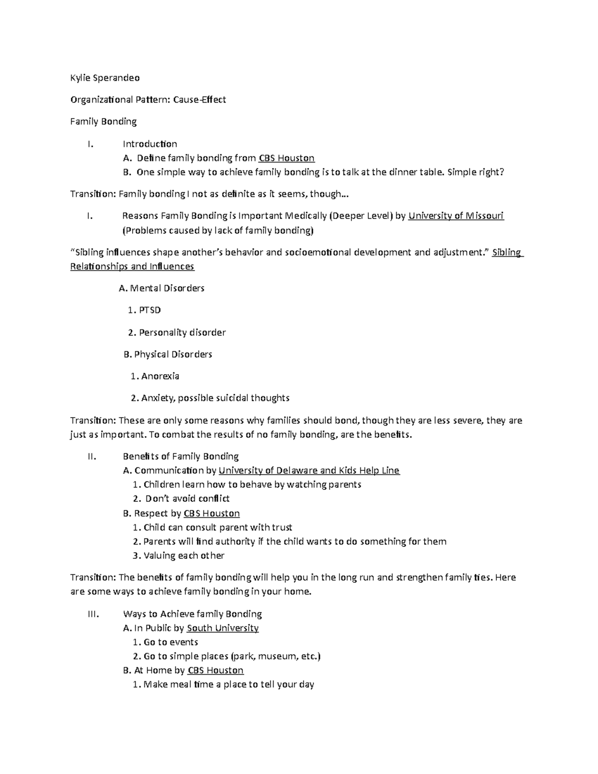 Persuasive Outline Revised - Kylie Sperandeo Organizational Pattern ...