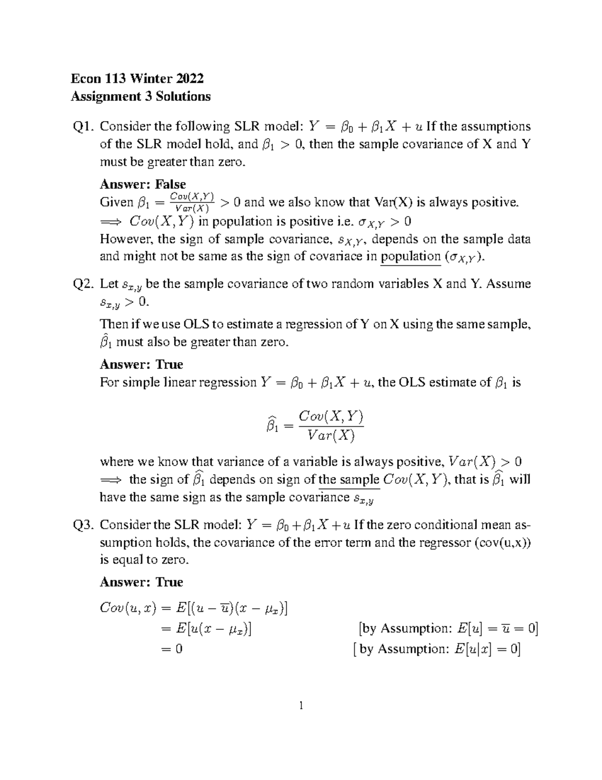 Assignment 3 solutions in 2021 spring - Econ 113 Winter 2022 Assignment 3 Solutions Q1. Consider ...