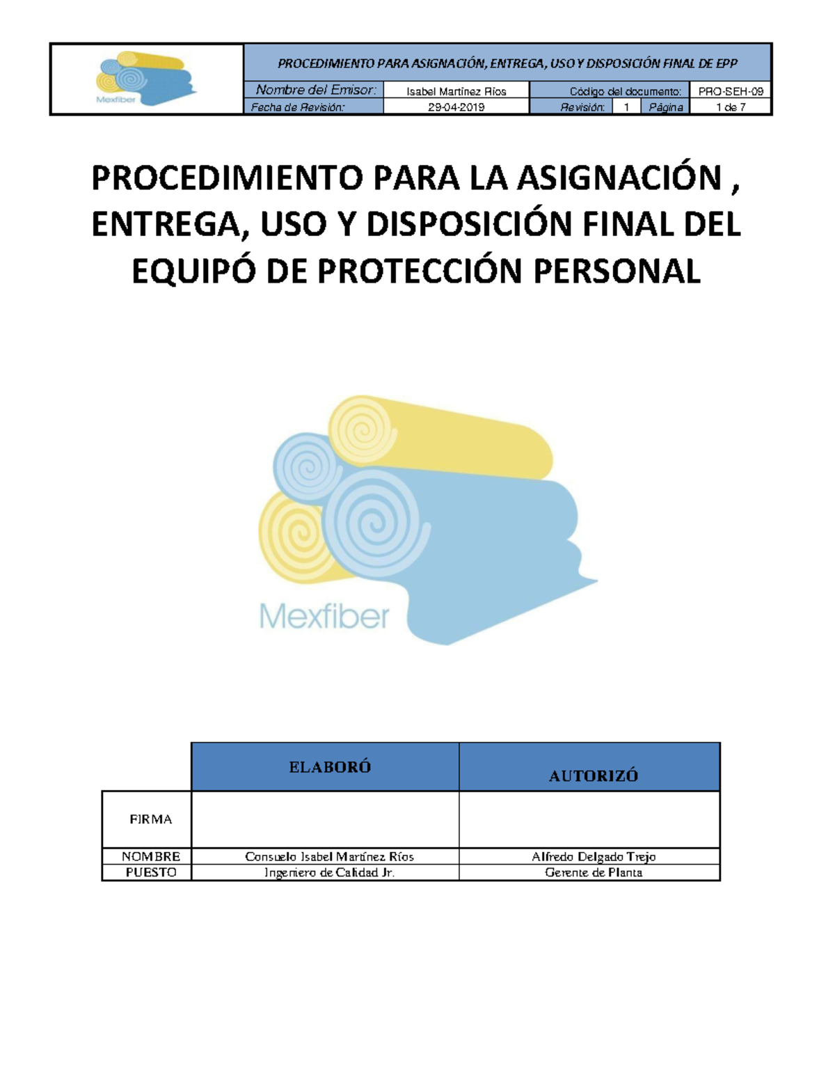 2 Sh Xx Rev 0 Procedimientos Para La Asignación Uso Y Disposición Final Del Epp Nombre Del