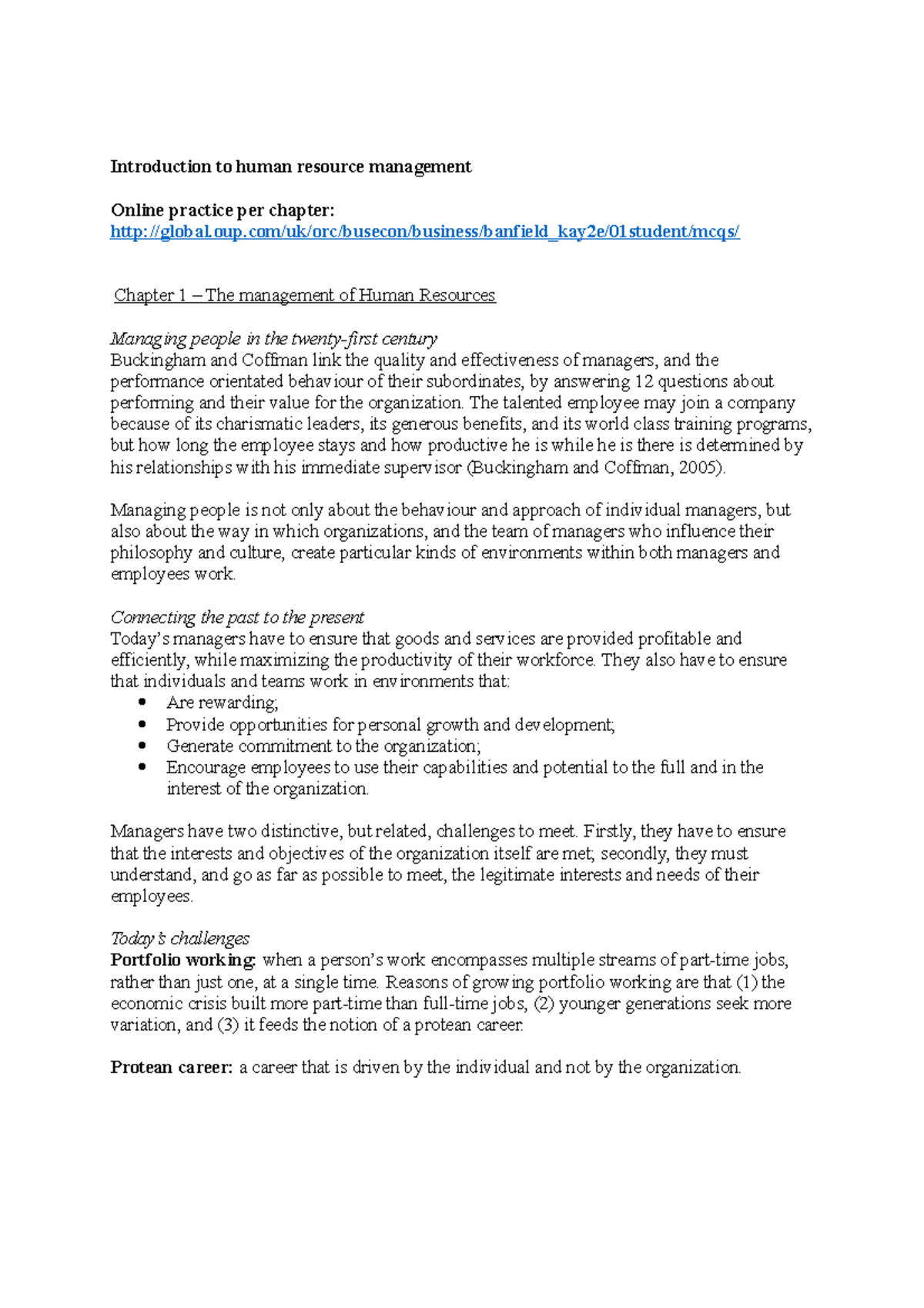 Summary HRM - Introduction to Human Resource Management - Introduction ...