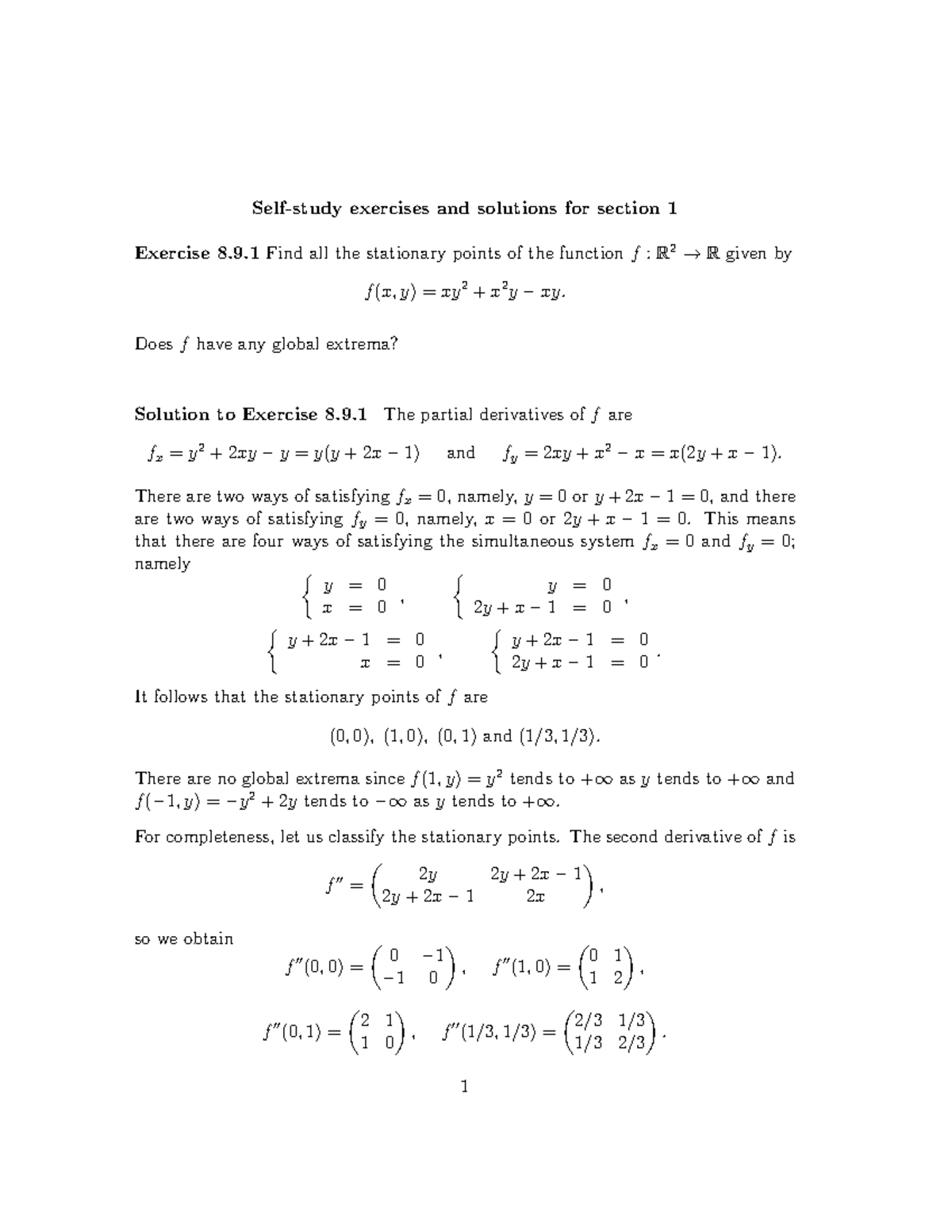 MA108 exercise 08 - Self-study exercises and solutions for section 1 ...