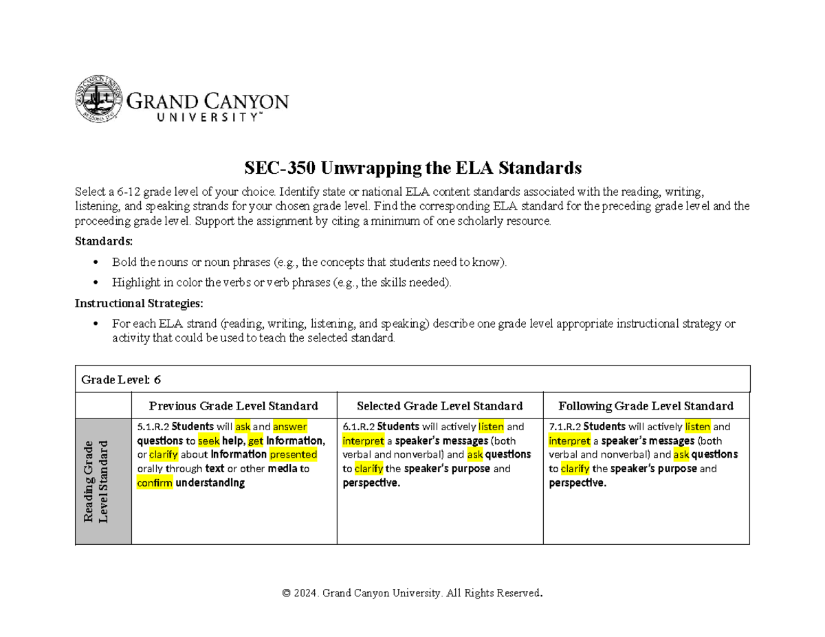 SEC-350 RS T1 SEC-350 Unwrapping the ELA Standards - SEC-350 Unwrapping ...