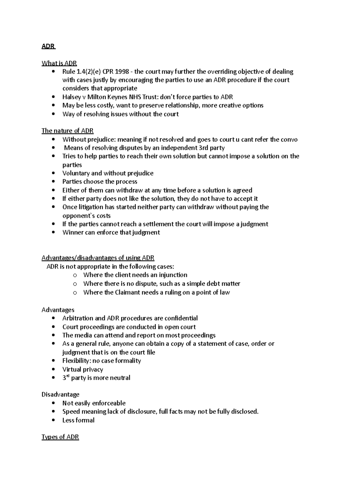 ADR - Definition - ADR What is ADR Rule 1(2)(e) CPR 1998 - the court ...