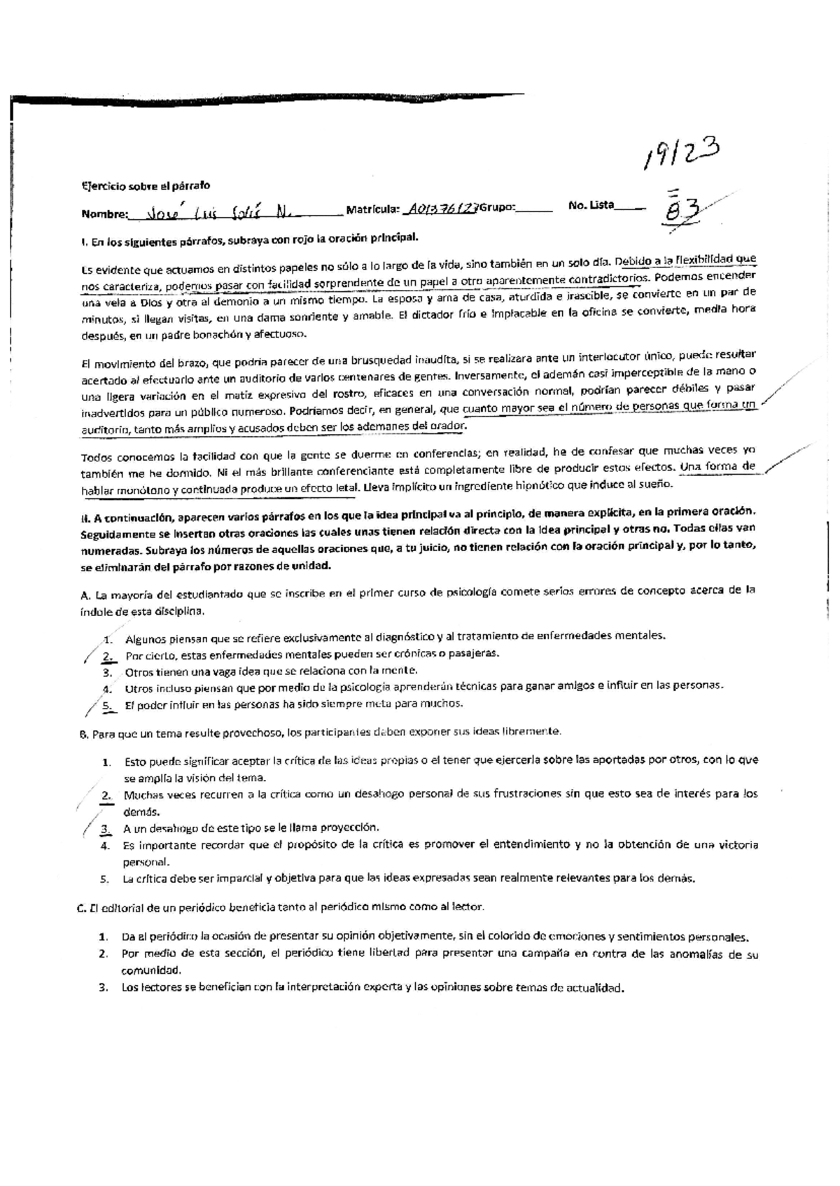 Ejercicio parrafo - Parafos - Español - Studocu