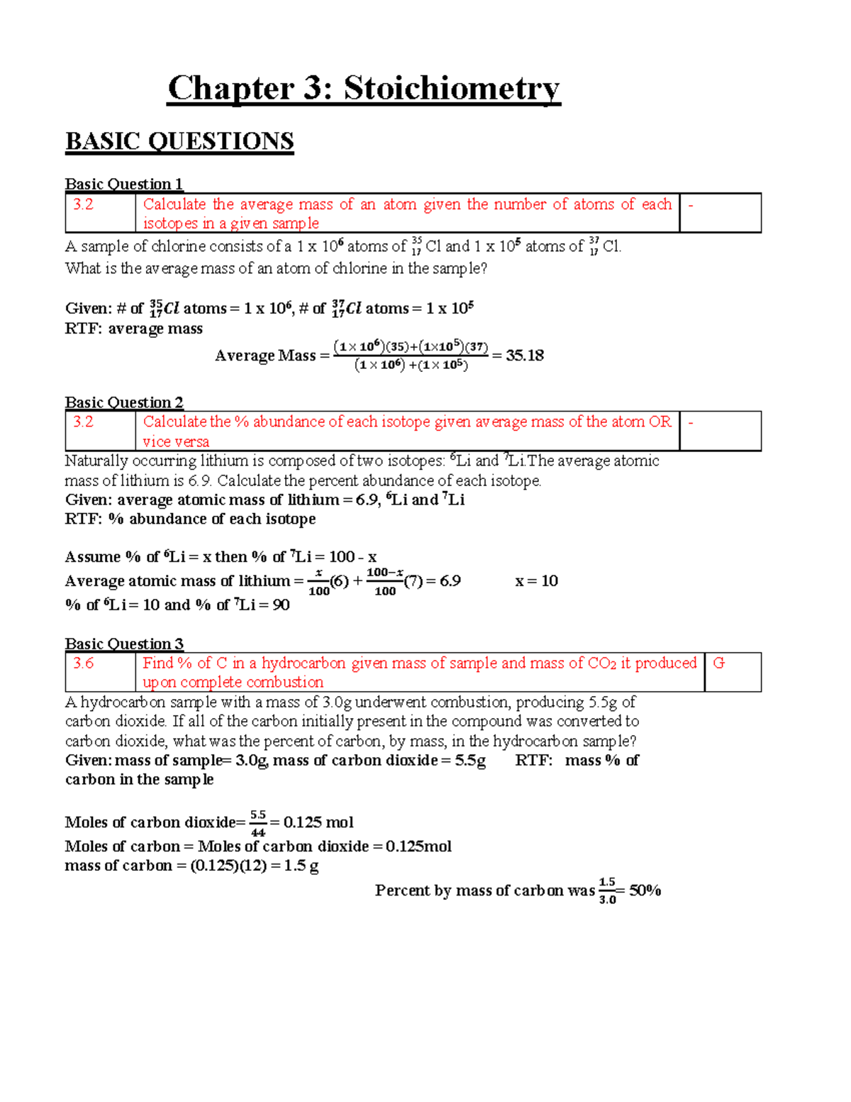 Chemistry level N Chapter 3 BQ-AK 2324 - Chapter 3: Stoichiometry BASIC QUESTIONS Basic Question ...