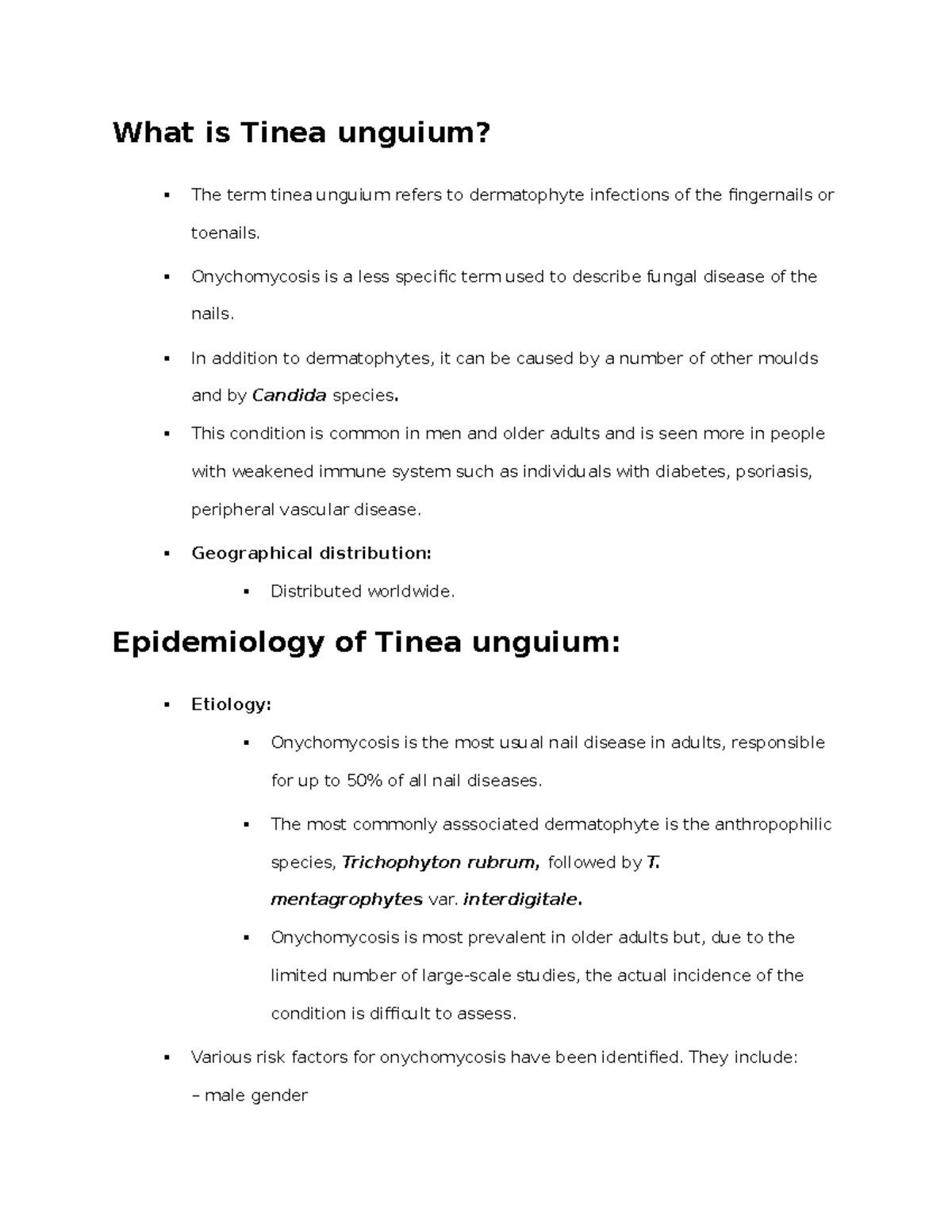 Biology Science 182 - What is Tinea unguium? The term tinea unguium ...